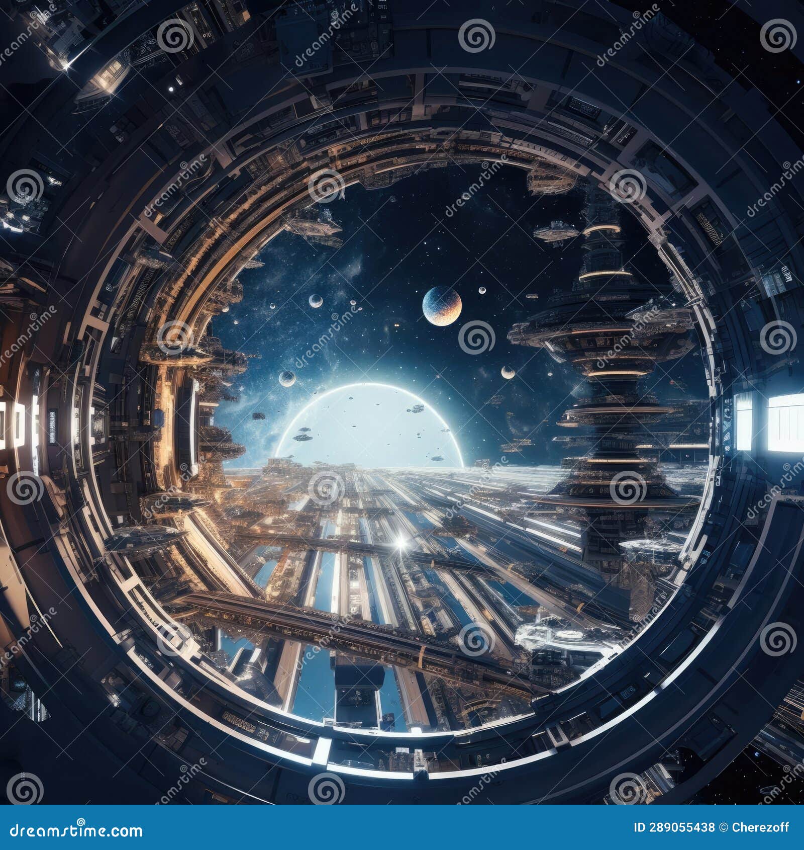 A Large Circular Space Station in Space Stock Photo - Image of large ...