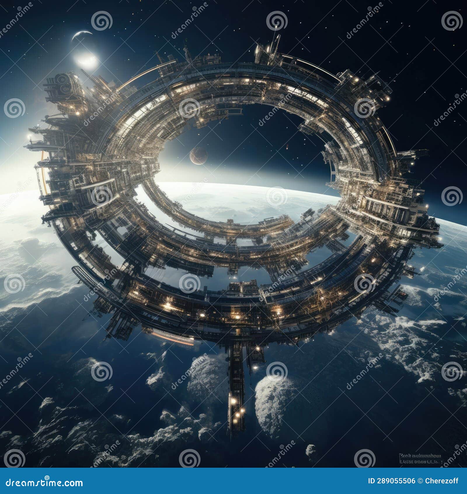 A Large Circular Space Station in Space Stock Photo - Image of ...