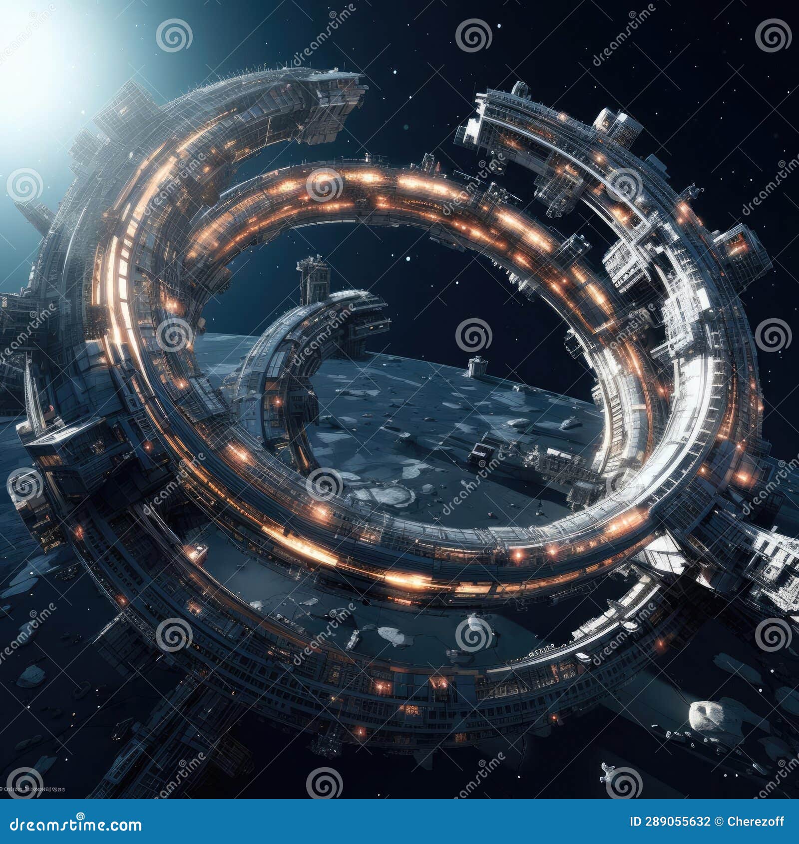 A Large Circular Space Station in Space Stock Photo - Image of science ...