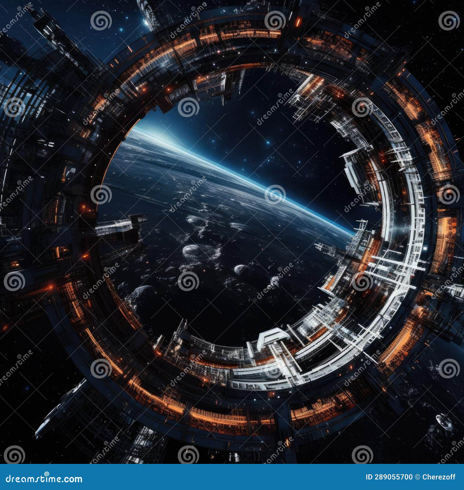 A Large Circular Space Station in Space Stock Photo - Image of large ...