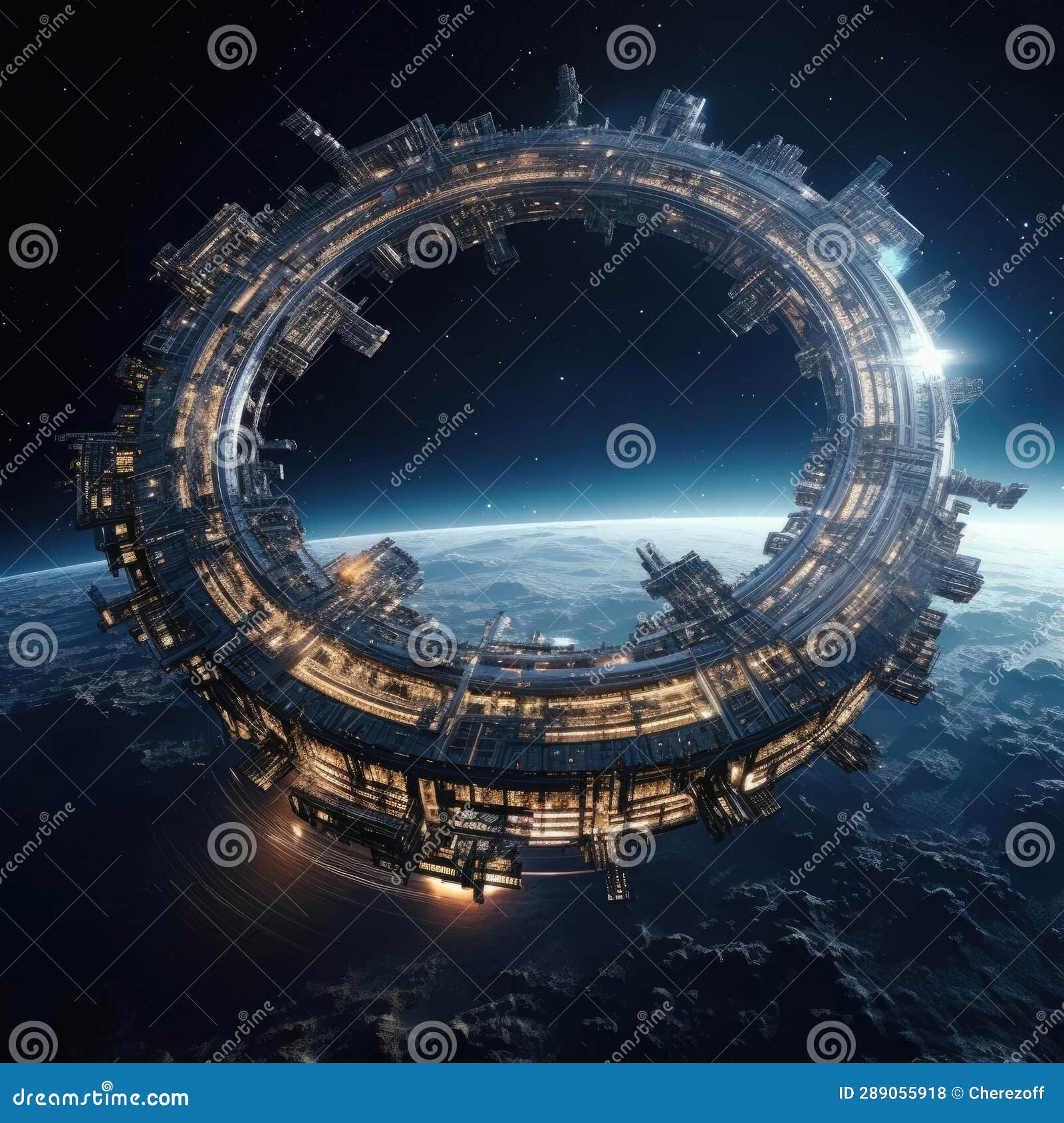 A Large Circular Space Station in Space Stock Photo - Image of circle ...