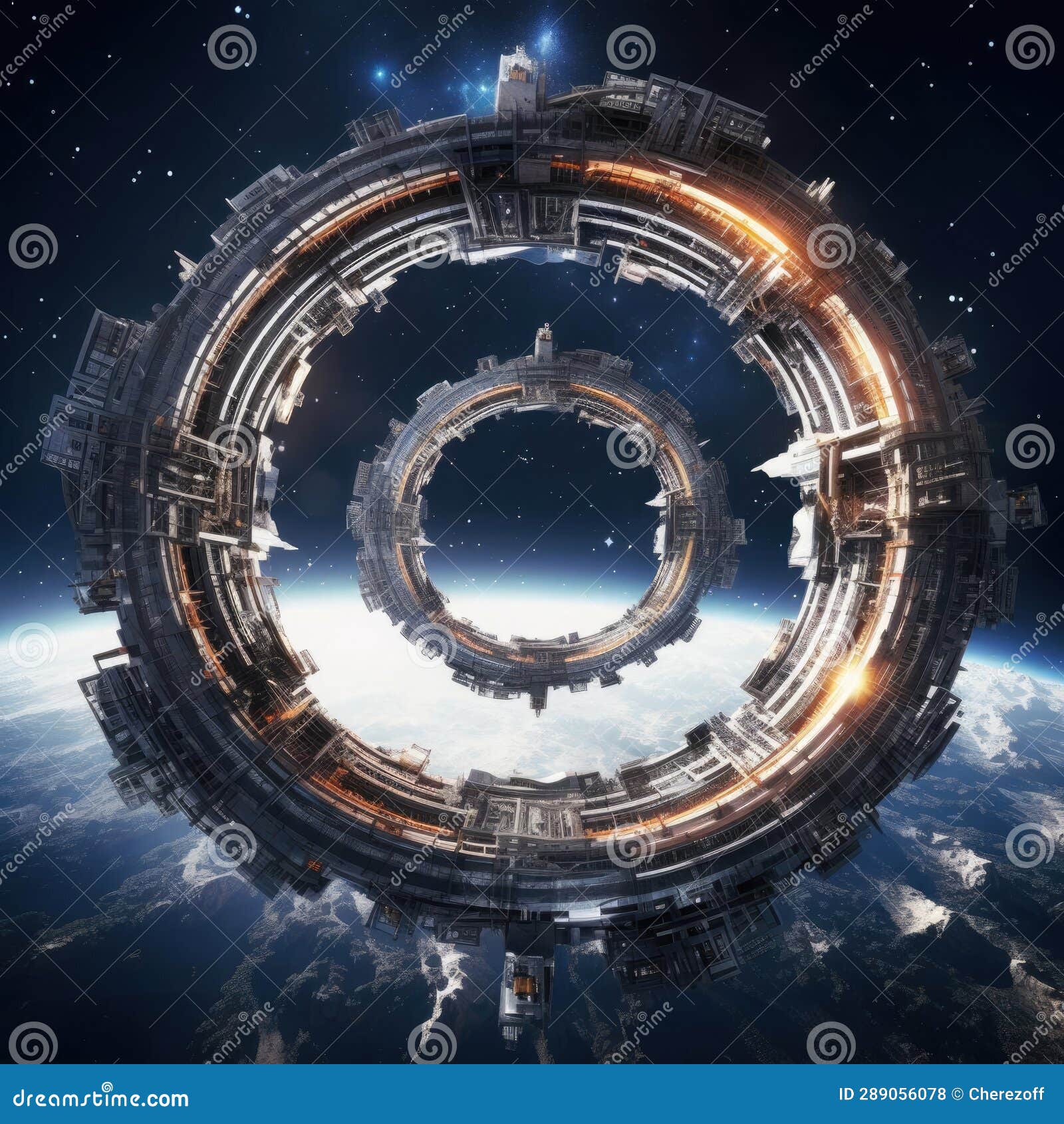 A Large Circular Space Station in Space Stock Photo - Image of ...