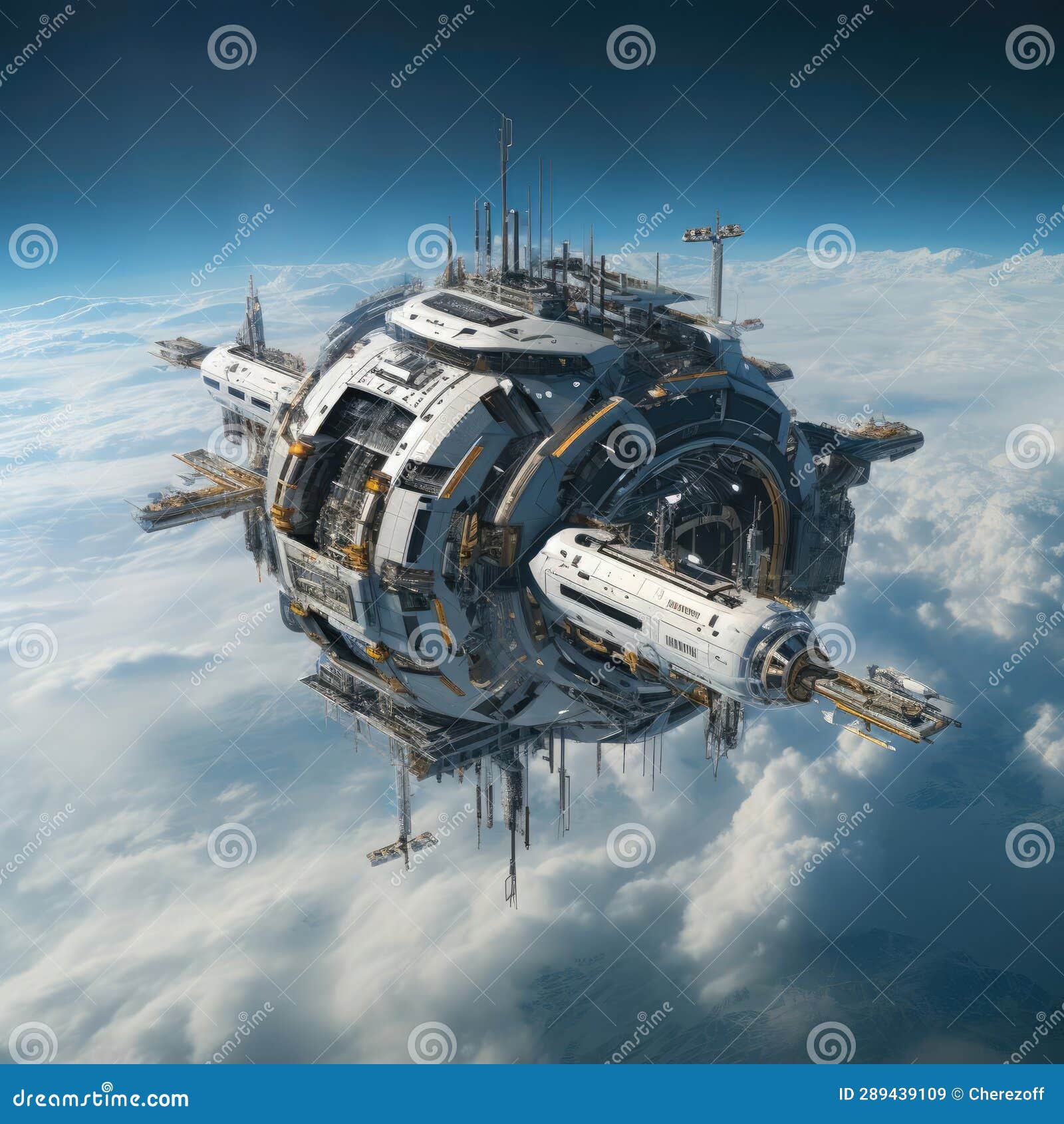 A Large Circular Space Station in Space Stock Illustration ...