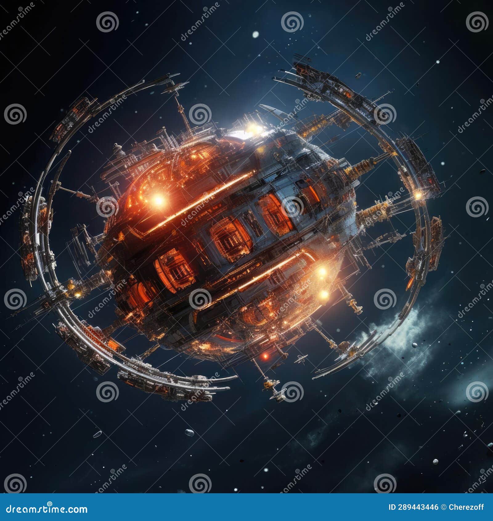 A Large Circular Space Station in Space Stock Illustration ...