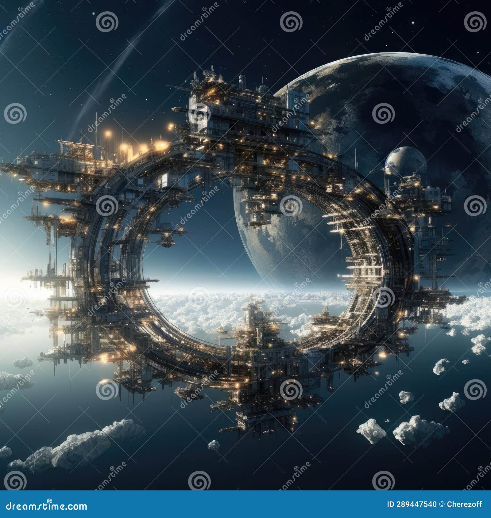 A Large Circular Space Station in Space Stock Photo - Image of compound ...