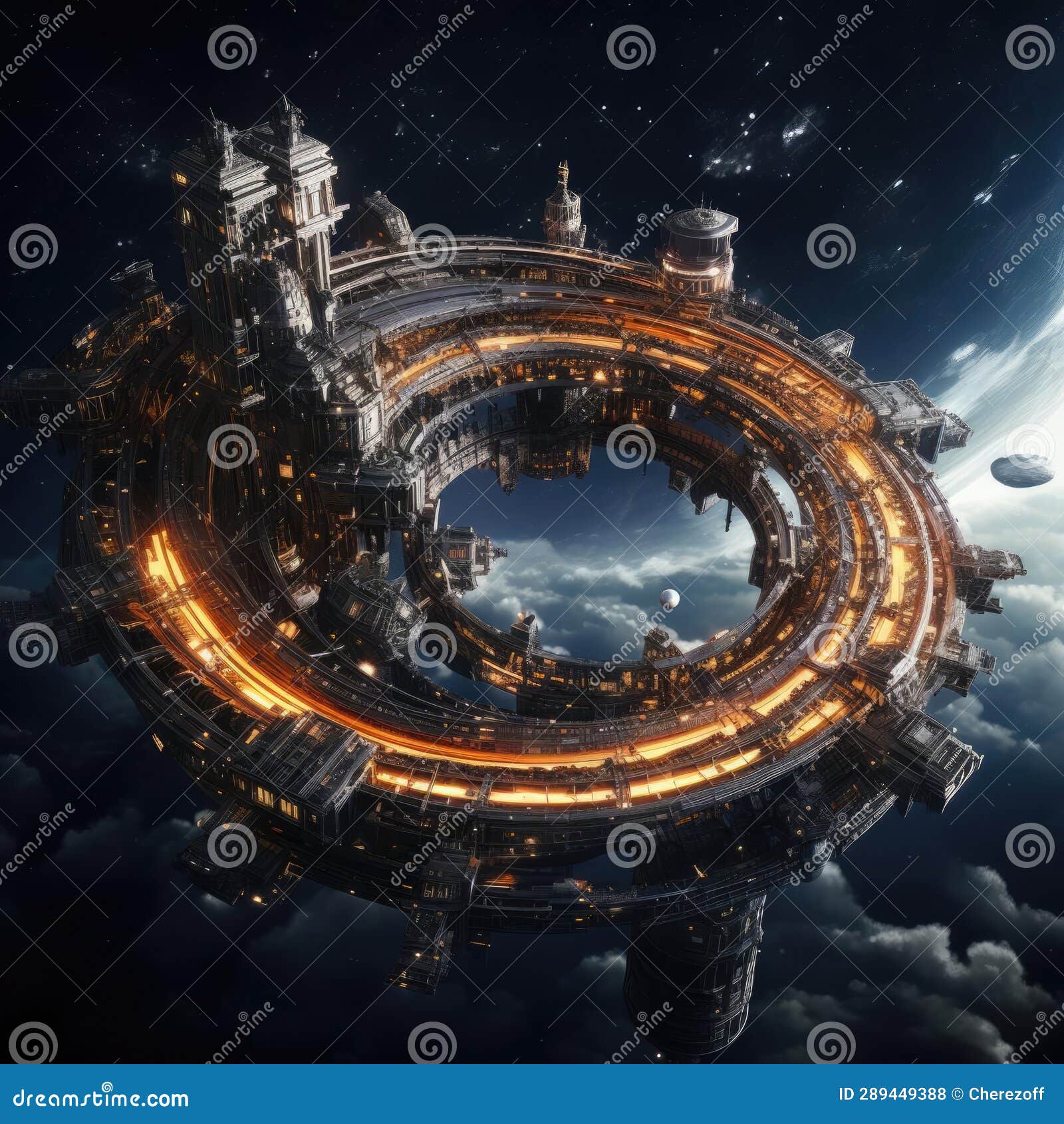 A Large Circular Space Station in Space Stock Photo - Image of future ...