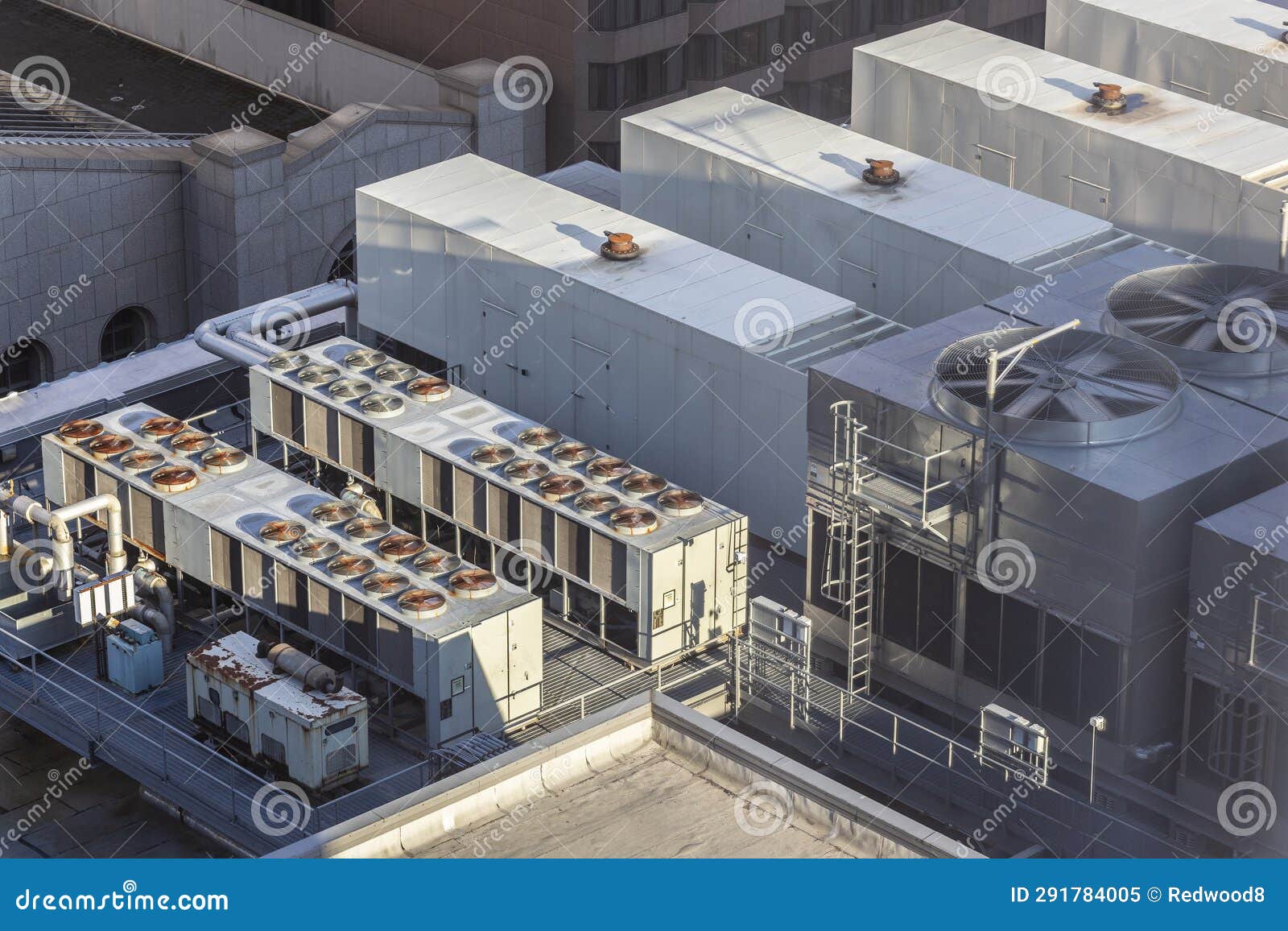 Large City Building HVAC and Electrical Rooftop Packaged Units. Stock ...