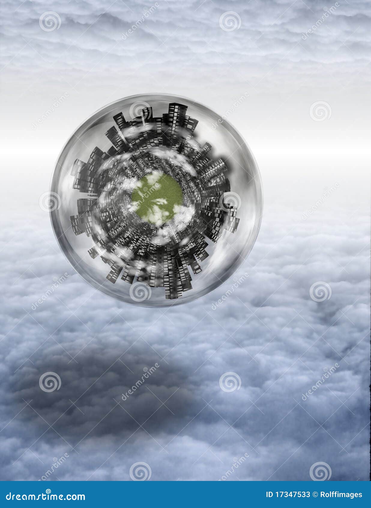 Large City Sphere in Layers of Cloud Stock Illustration - Illustration ...
