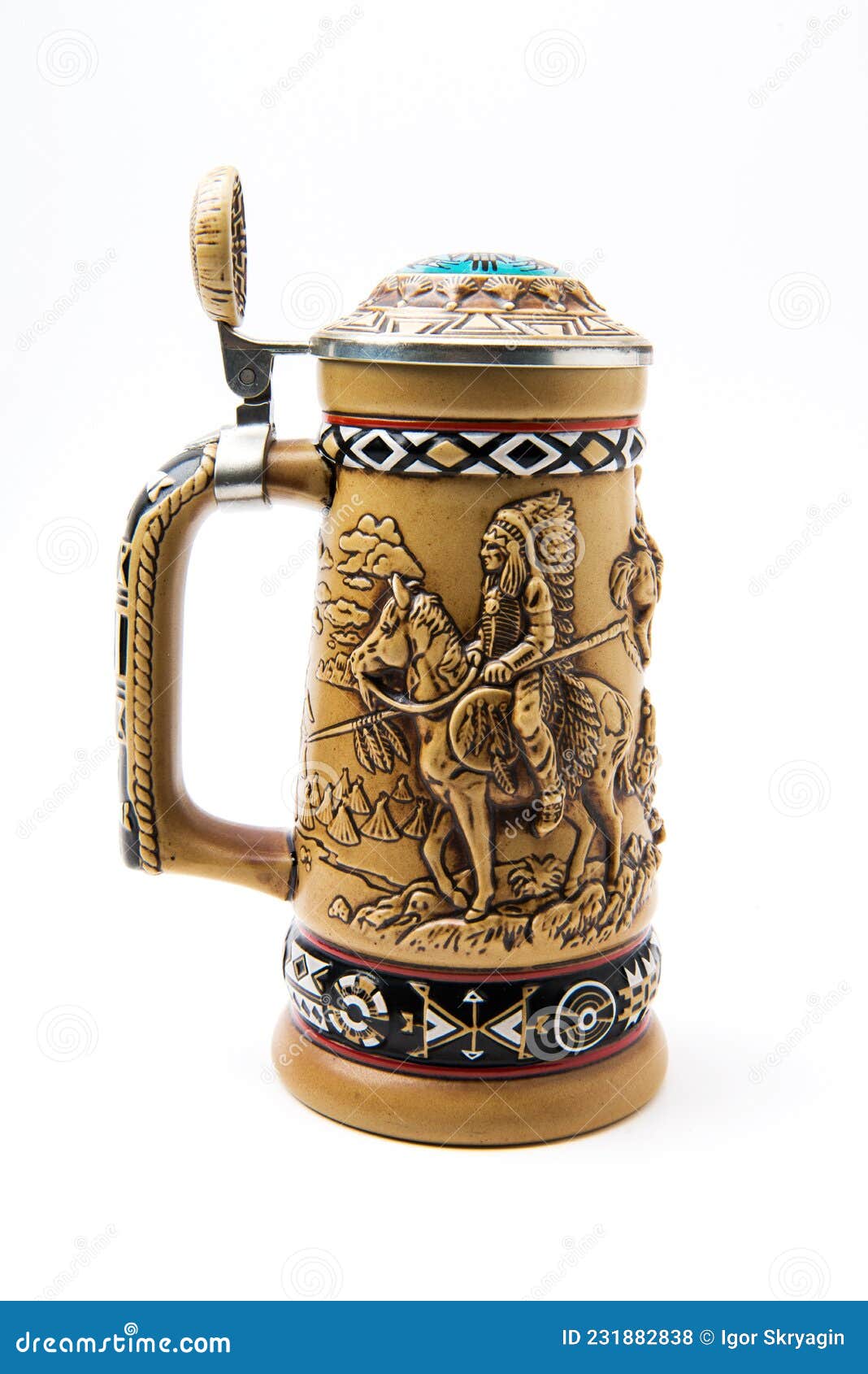 Ceramic German Beer Mug with Lid on White Background Stock Photo ...