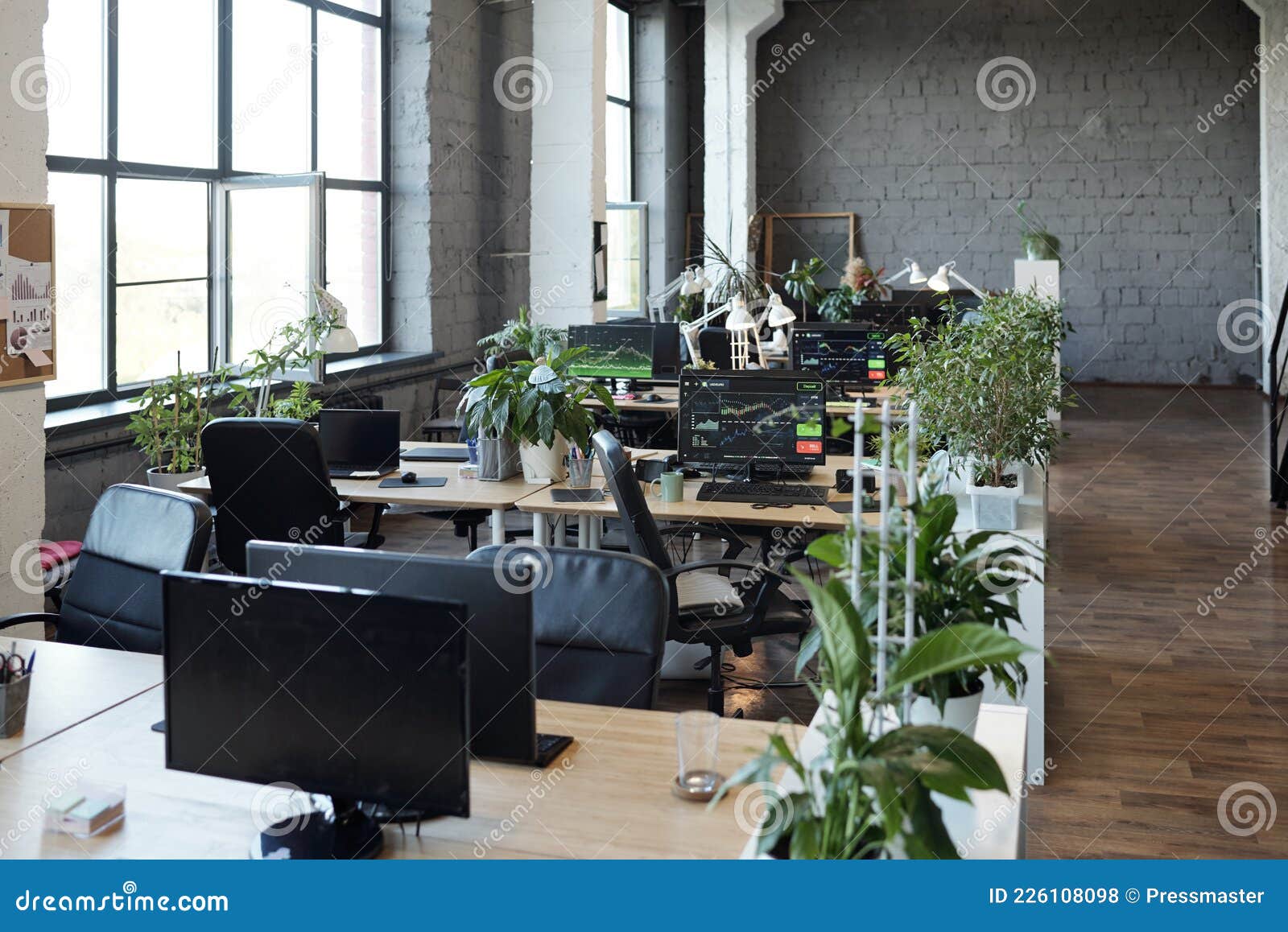 Large Classroom or Computer Class with Monitors on Desks Stock Photo ...