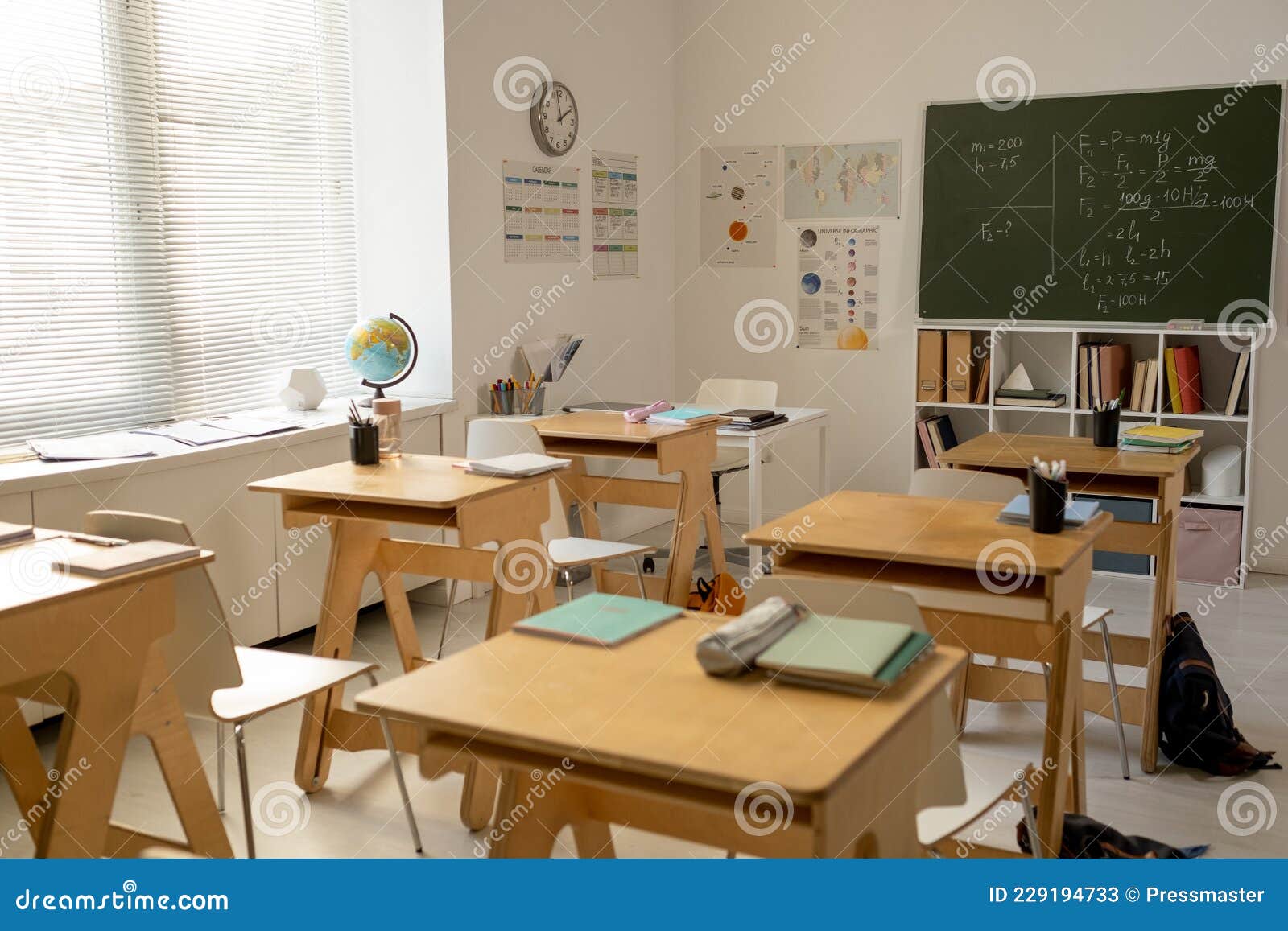 Large Classroom in Contemporary School with Rows of Desks Stock Image ...