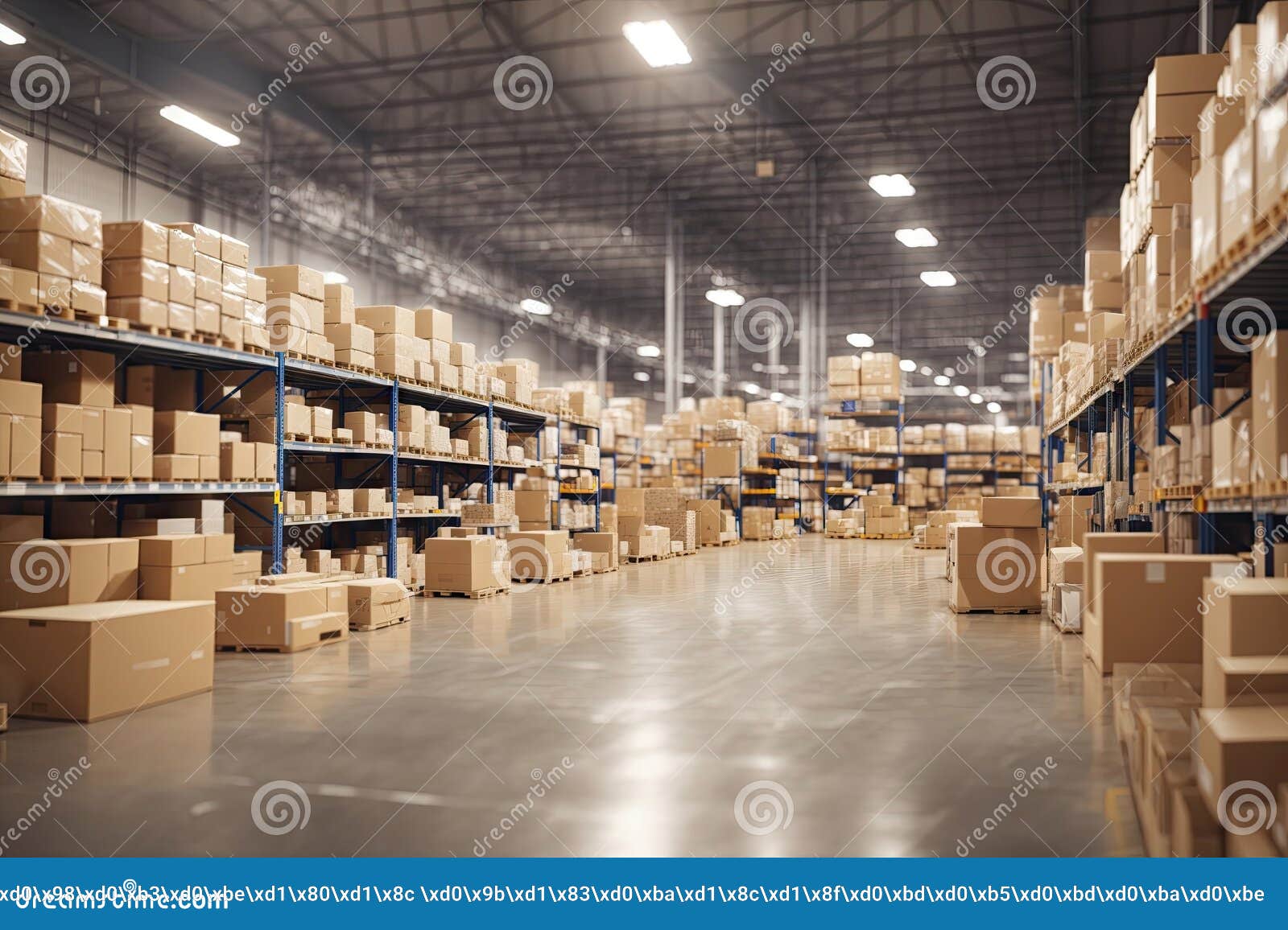 A Large Clean Warehouse with Shelfs Carboard Bokeh. Ai Generative Stock ...