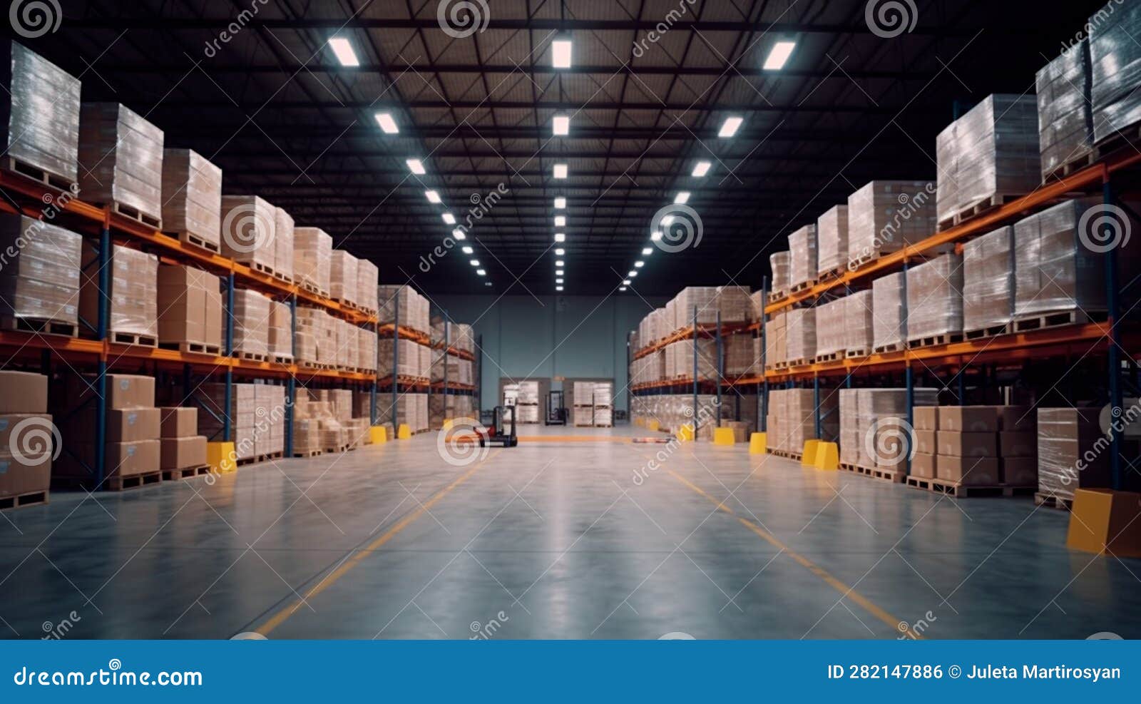 A Large Clean Warehouse with Shelfs, Carboard Boxes and Products ...