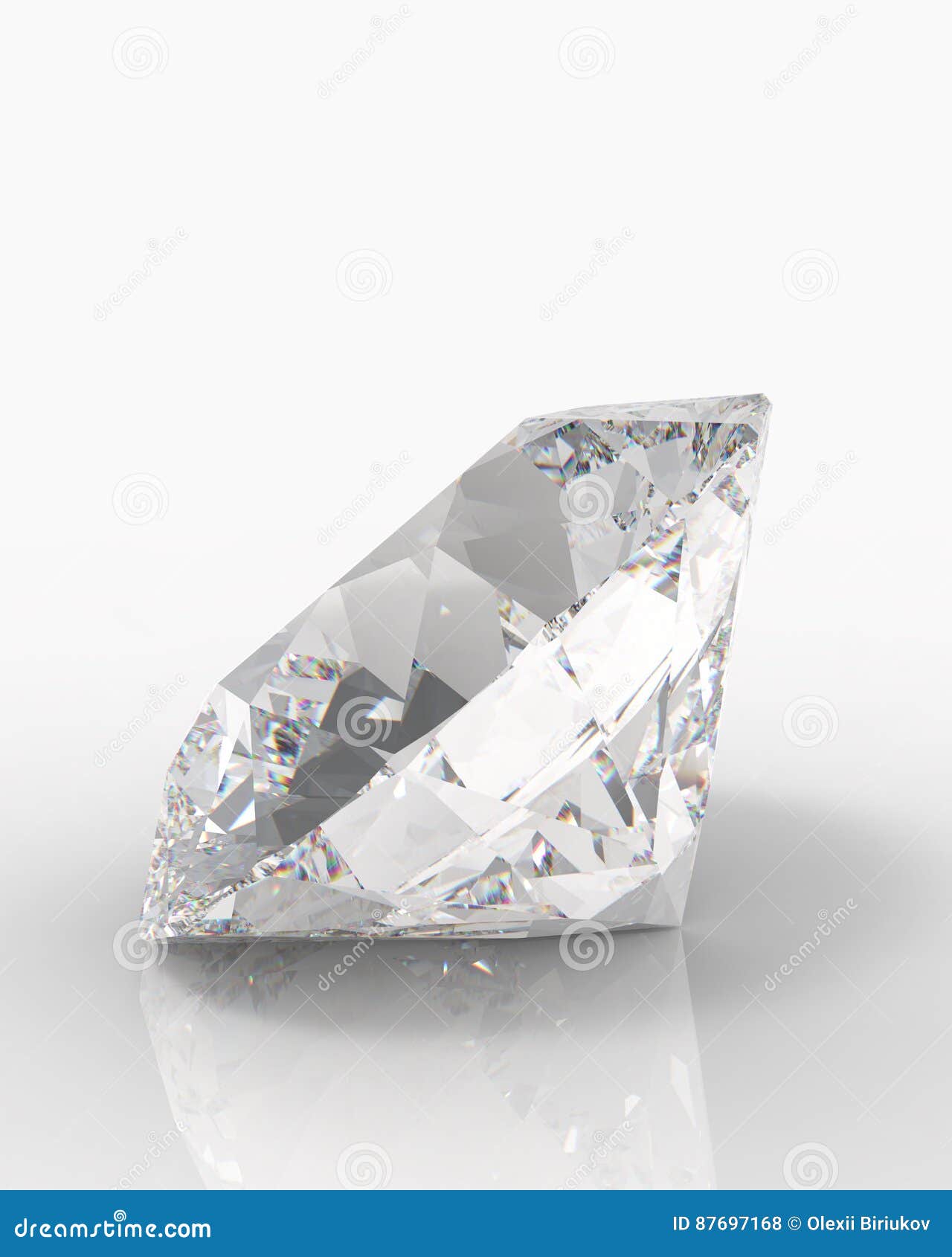 Large Clear Diamond with Reflection on White Background. 3d Stock ...