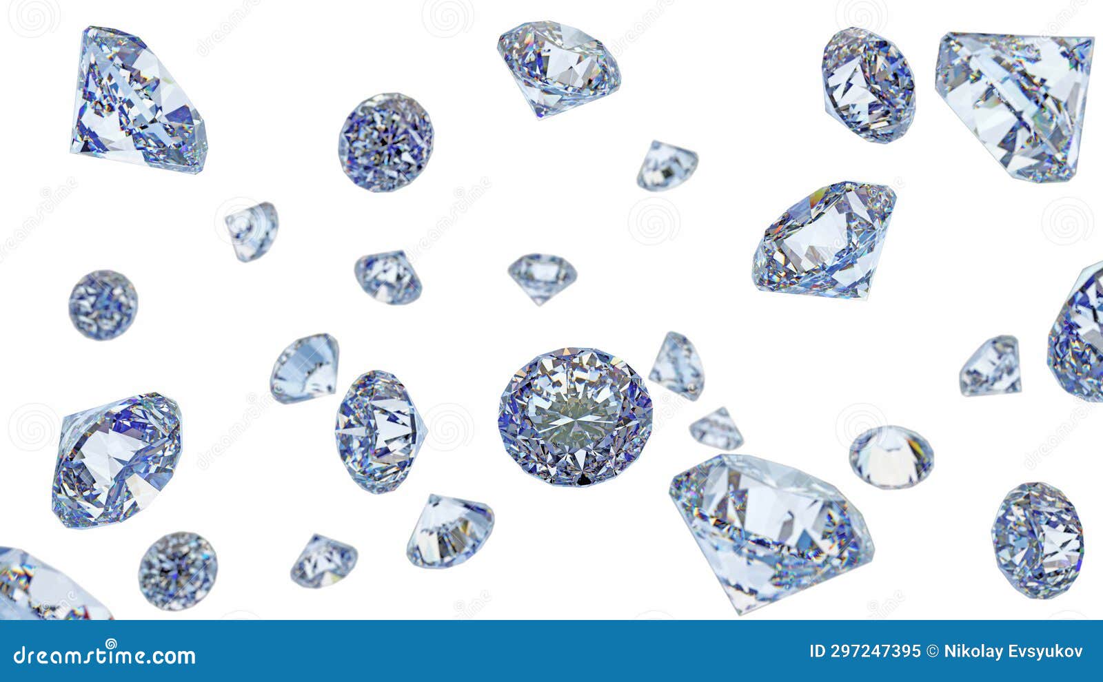 Large Clear Shiny Falling Diamonds with Dof Isolated on White ...