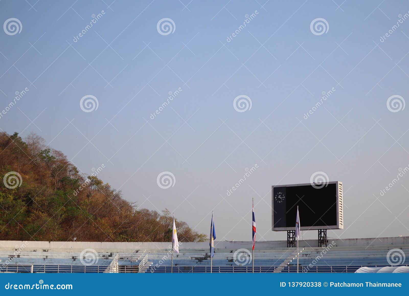 Large Clock Display in an Outdoor Stadium Stock Photo - Image of ...