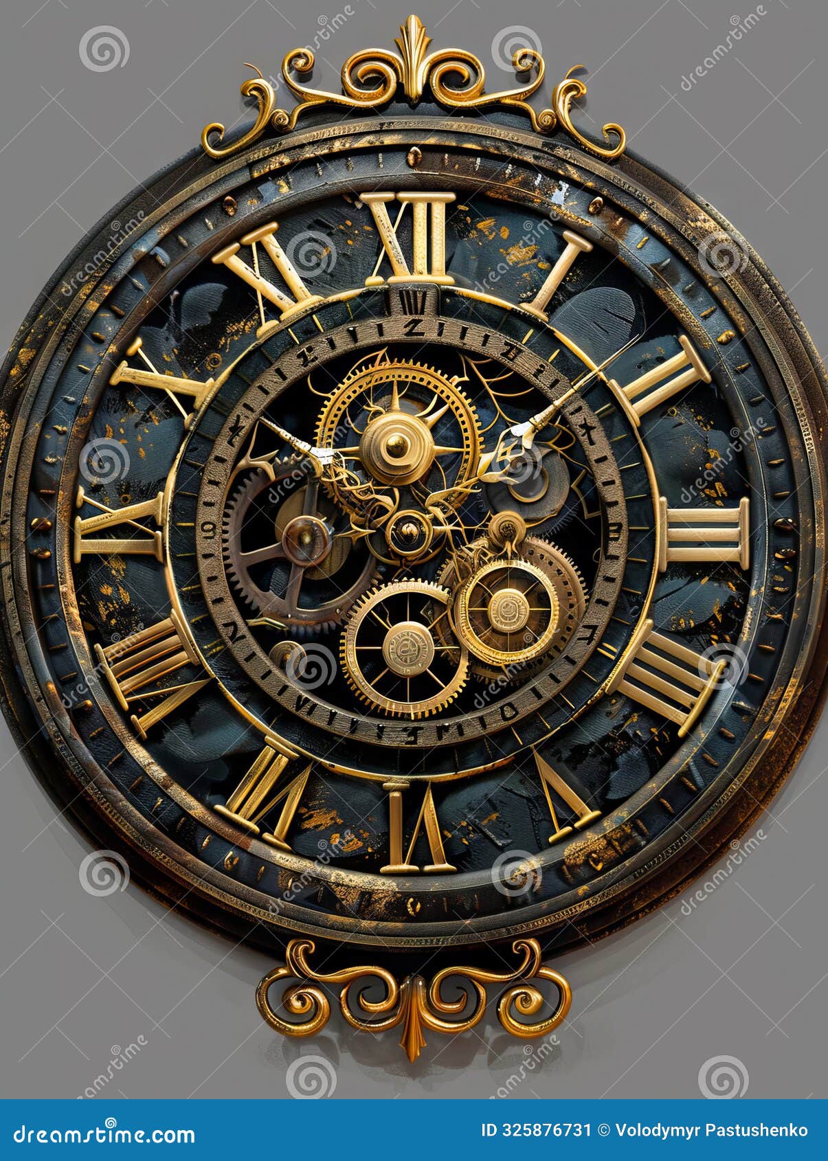 A Large Clock with Gears and Roman Numerals Stock Image - Image of ...