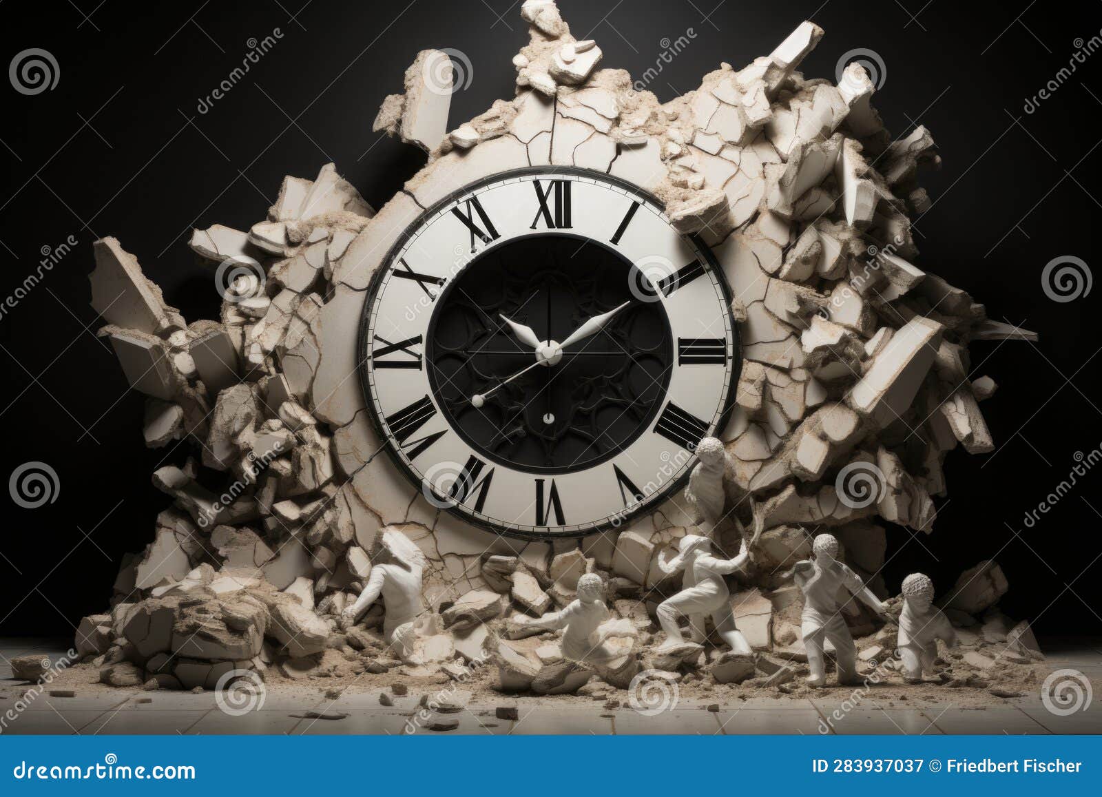 A Large Clock that is in a Pile of Rubble. Generative AI Image. Stock ...