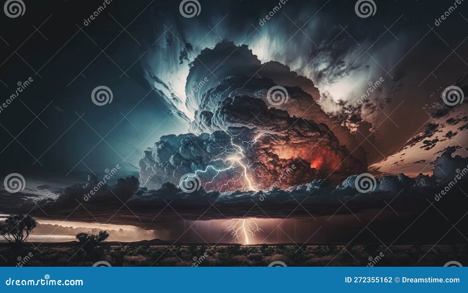 A Large Cloud with Lightning Coming Out of it S Center Stock ...