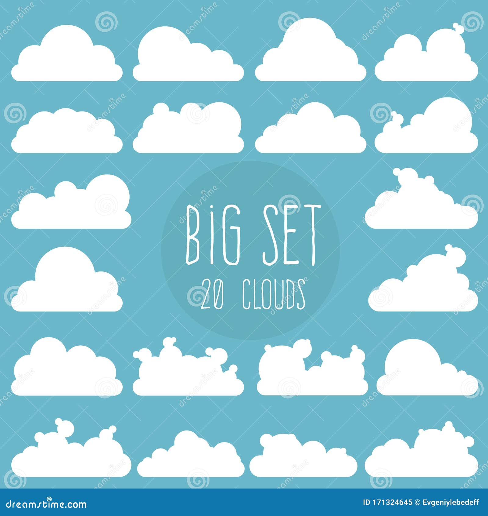 Large Cloud Set. 20 Design Elements Stock Vector - Illustration of ...