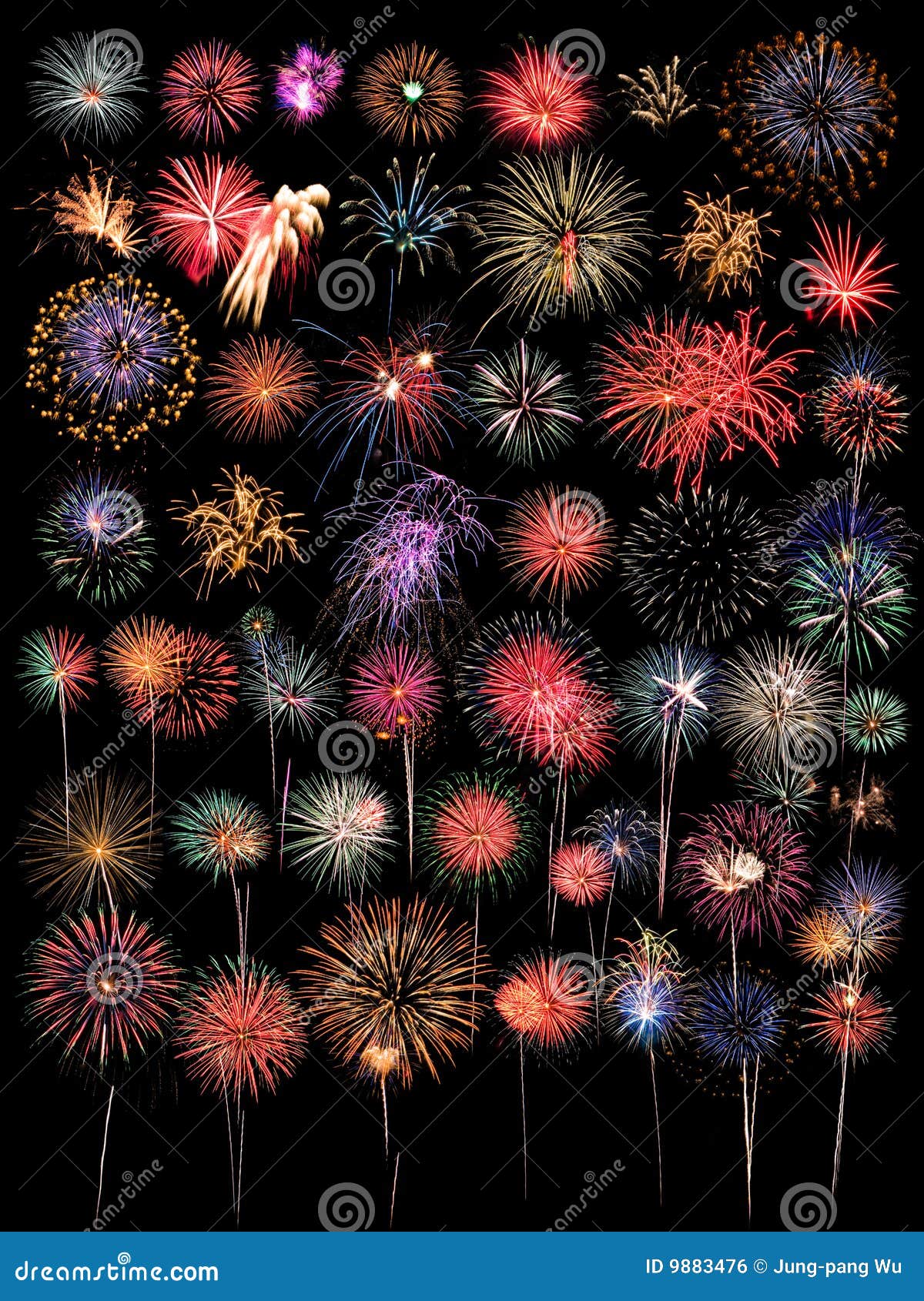 A Large Collection of 48 Fireworks Stock Photo - Image of display ...