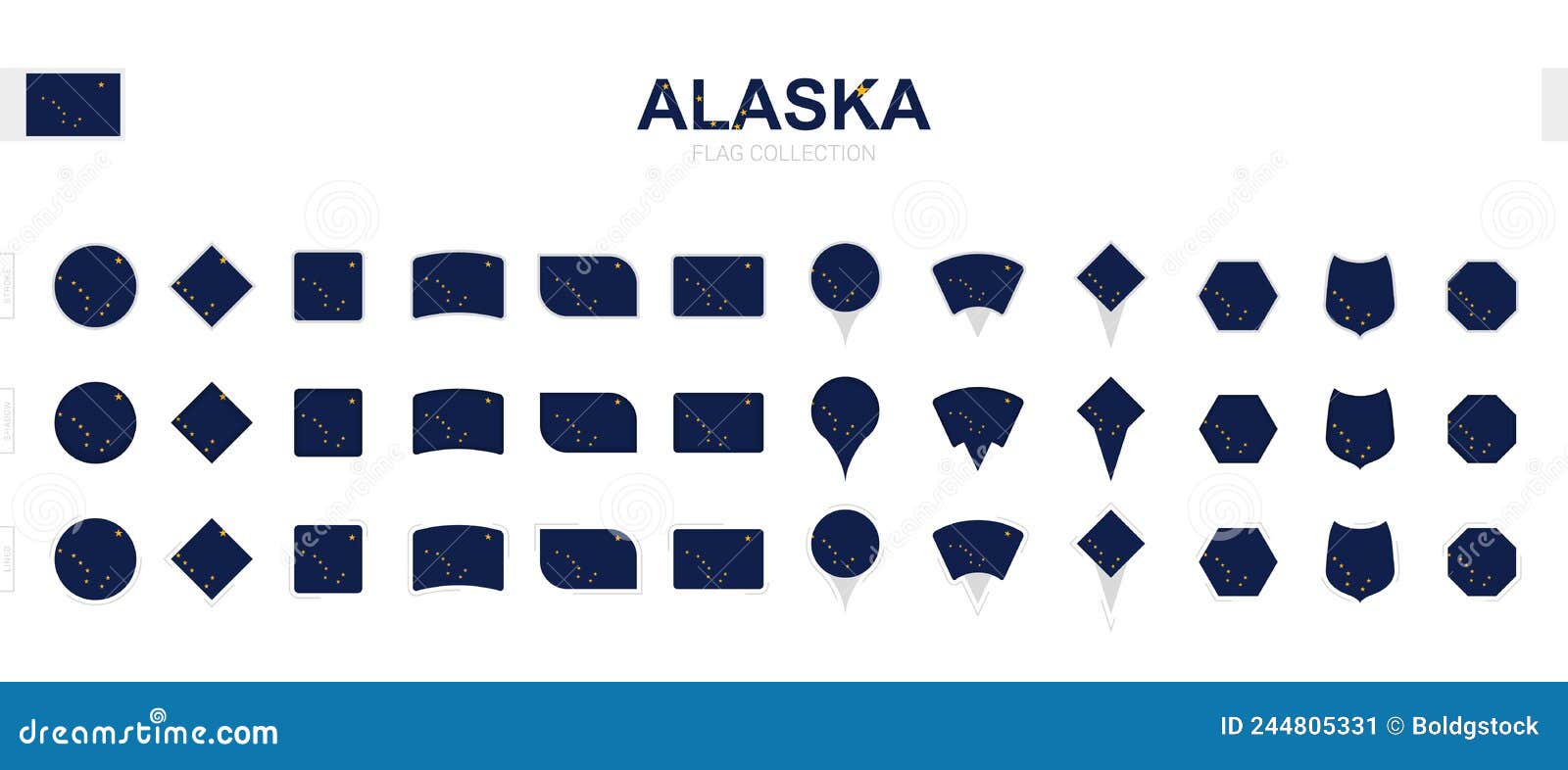 Large Collection of Alaska Flags of Various Shapes and Effects Stock ...