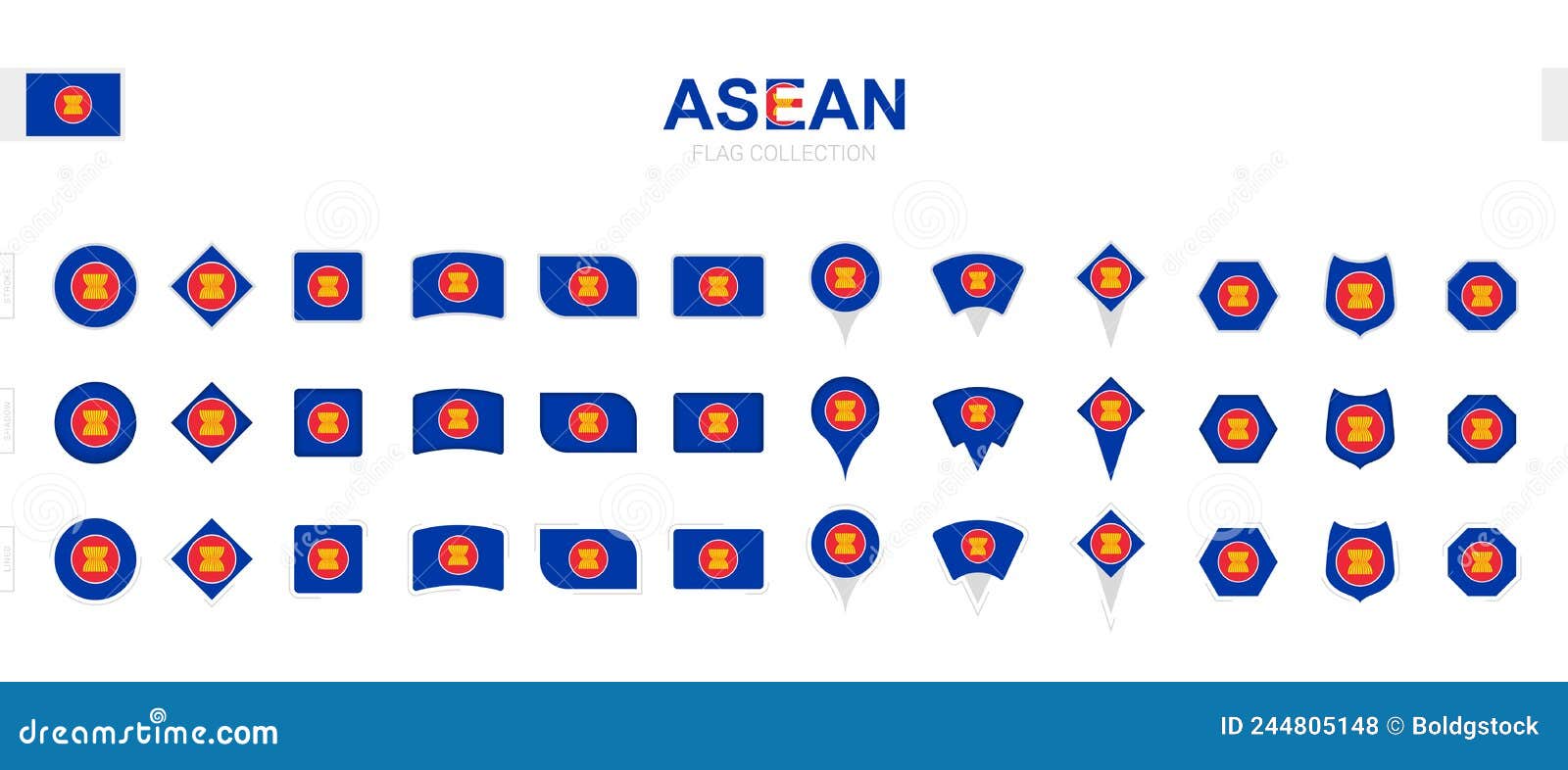 Large Collection of ASEAN Flags of Various Shapes and Effects Stock ...