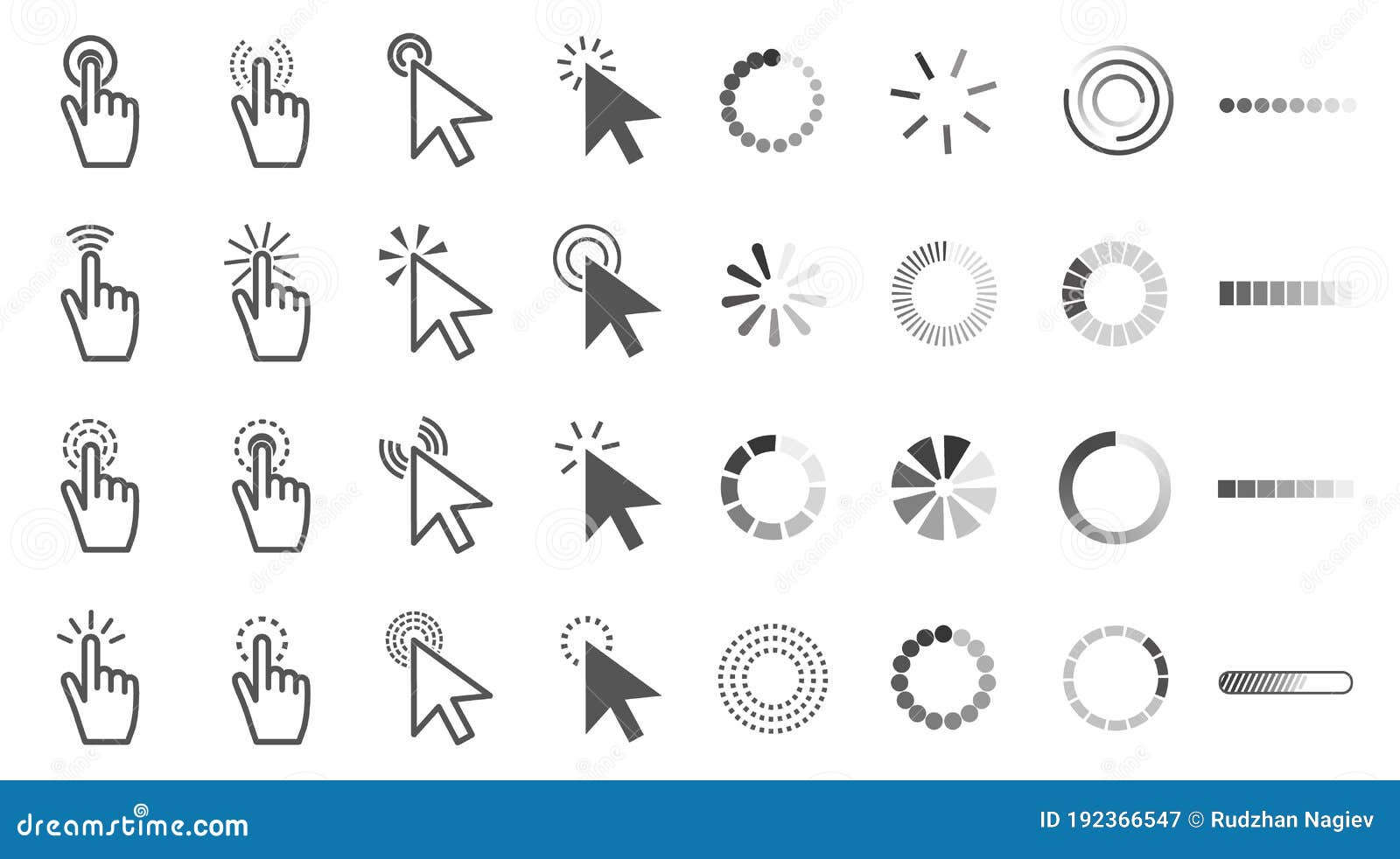 Large Collection of Black and White Cursor Icons Stock Vector ...