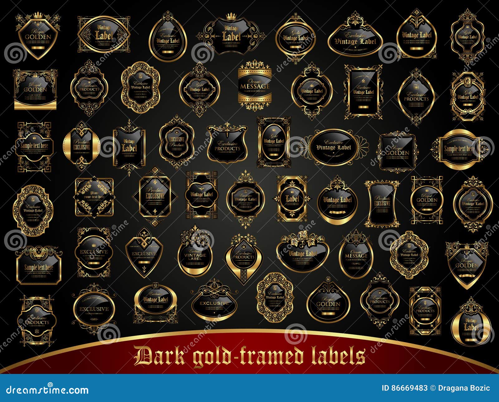 Large Collection of Dark Gold-framed Labels in Vintage Style Stock ...