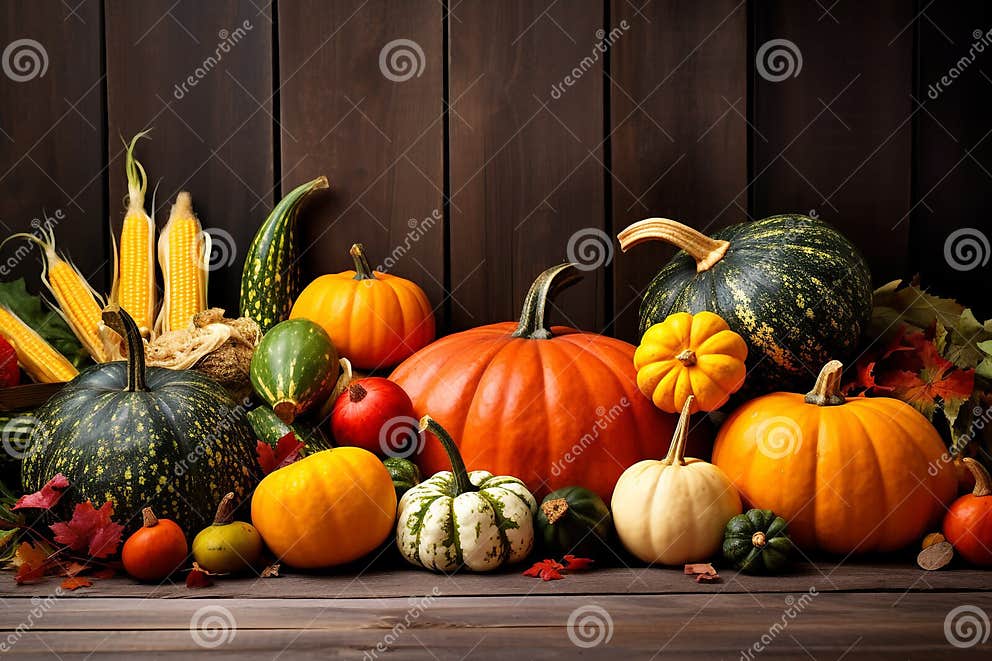 Large Collection of Different Pumpkin Varieties in Rustic Setting for ...