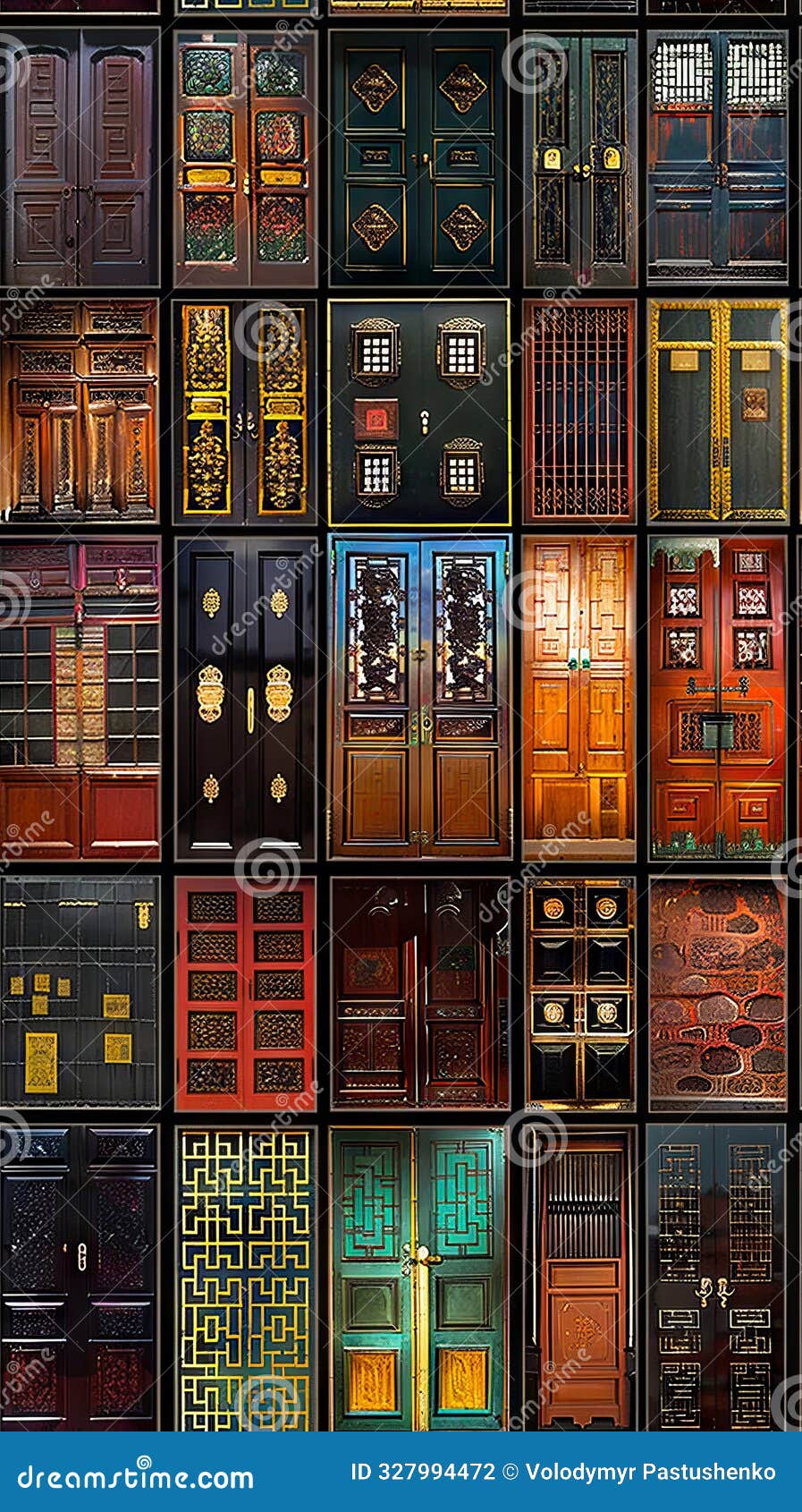 A Large Collection of Doors in Different Colors Stock Photo - Image of ...