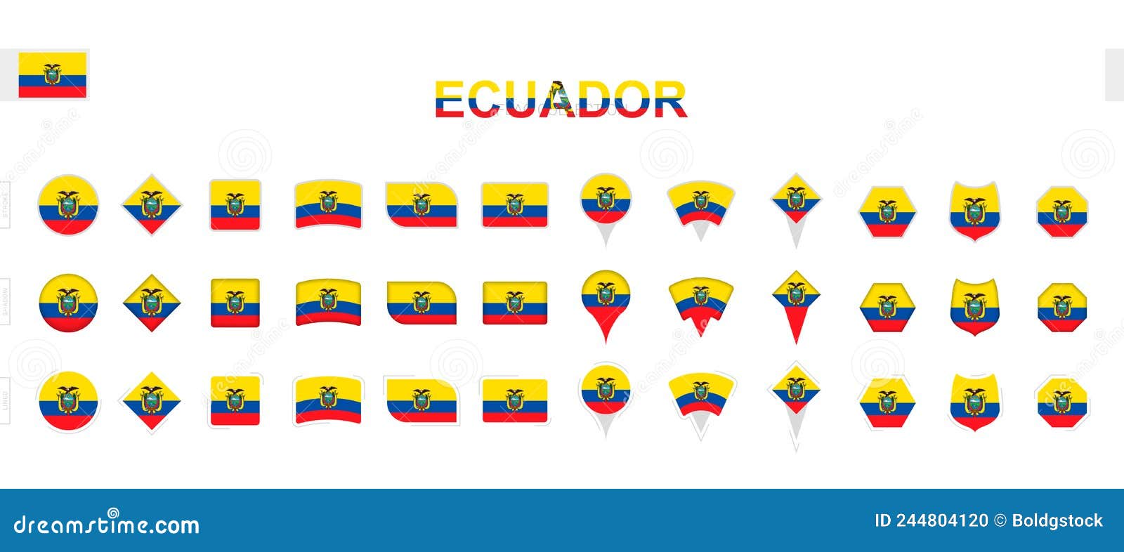 Large Collection of Ecuador Flags of Various Shapes and Effects Stock ...