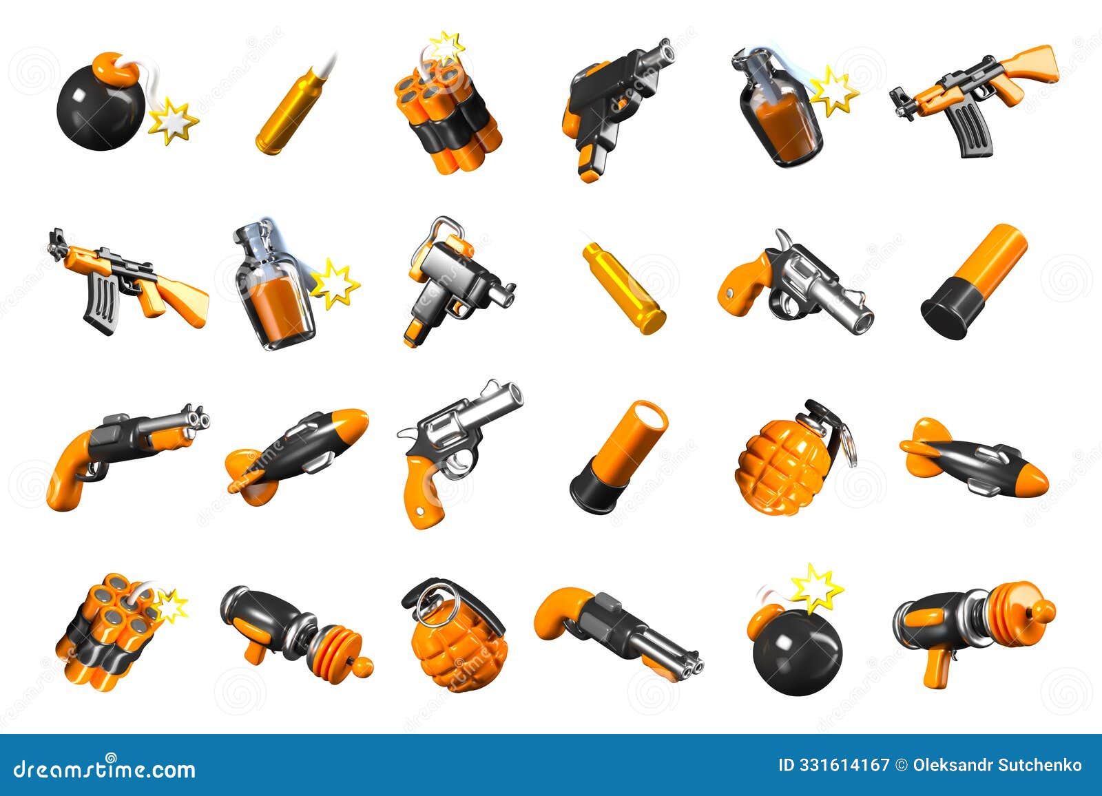Set Of Firearms Of Various Types In 3D Style. Shotgun, Rifle ...