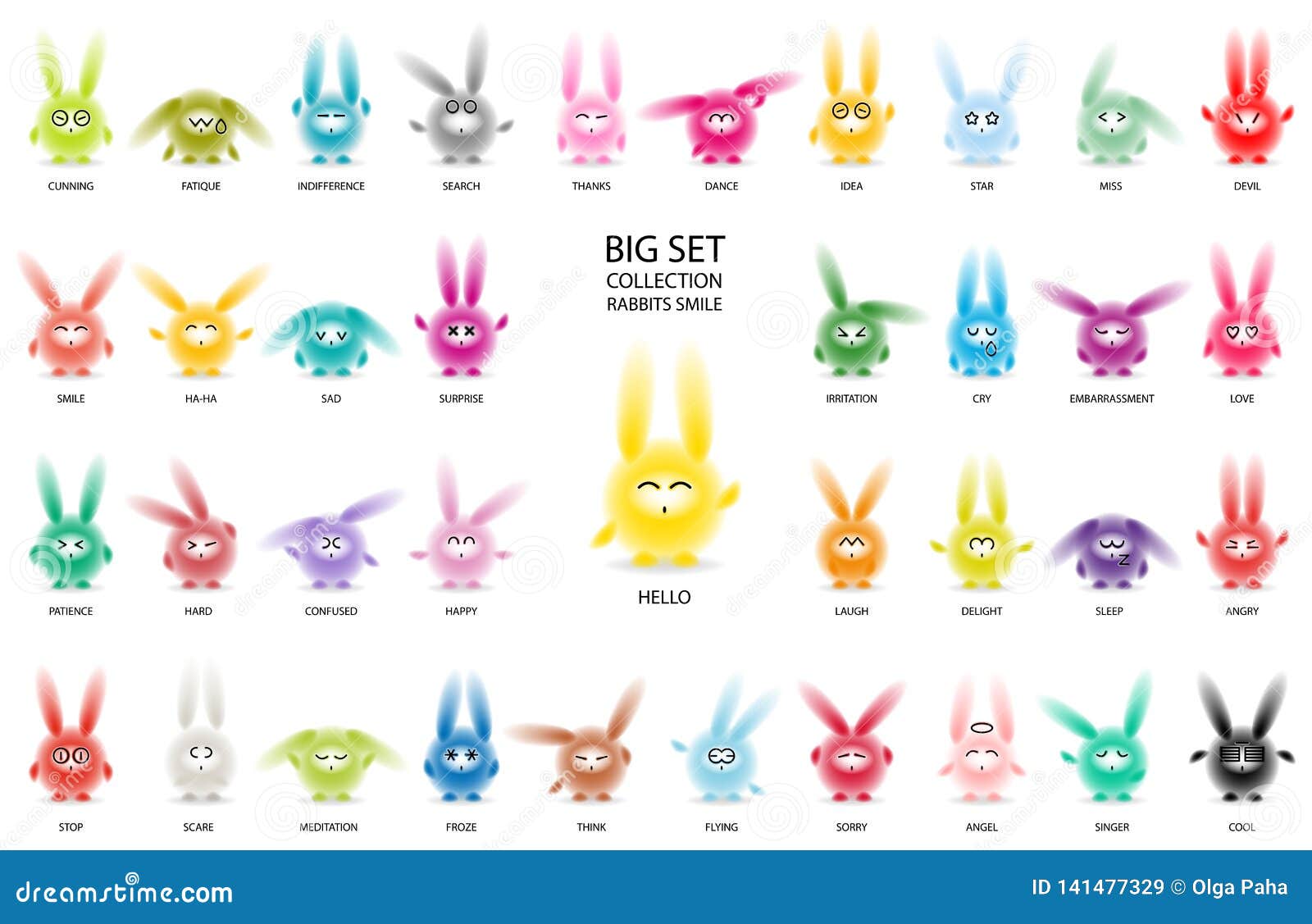 Rabbits with Narrow Eyes Set Multicolor Stock Vector - Illustration of ...