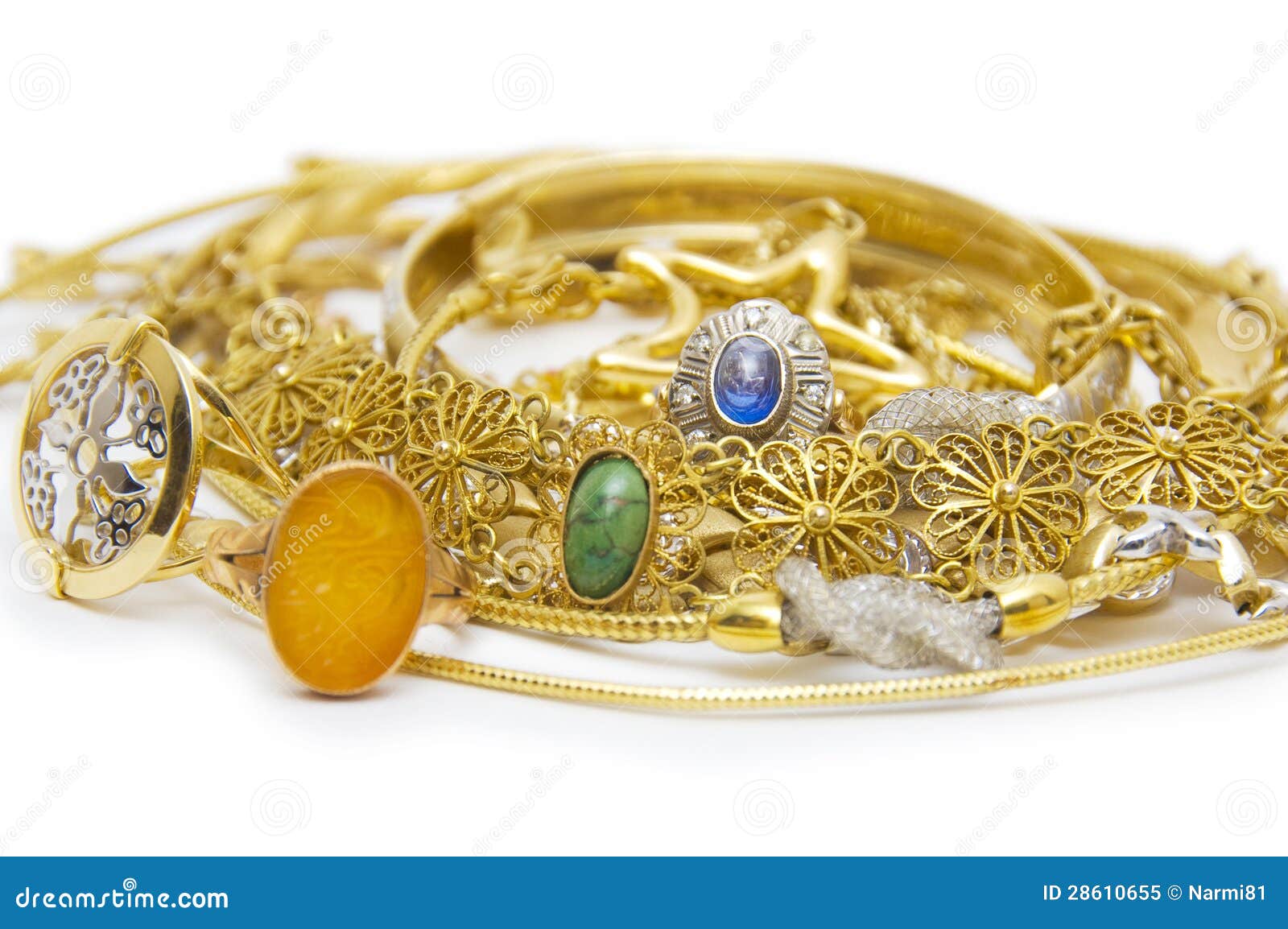 Large Collection of Gold Jewellery Stock Image - Image of necklace ...