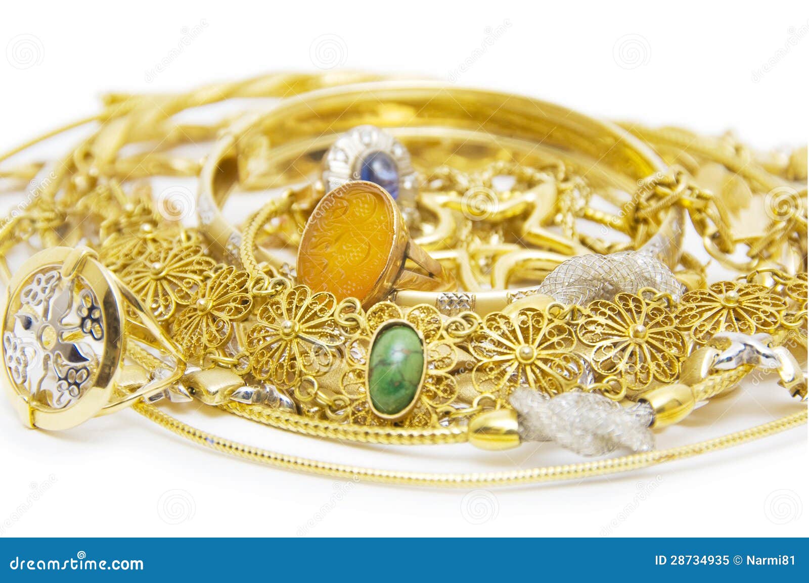 Large Collection of Gold Jewellery Stock Image - Image of diamond ...