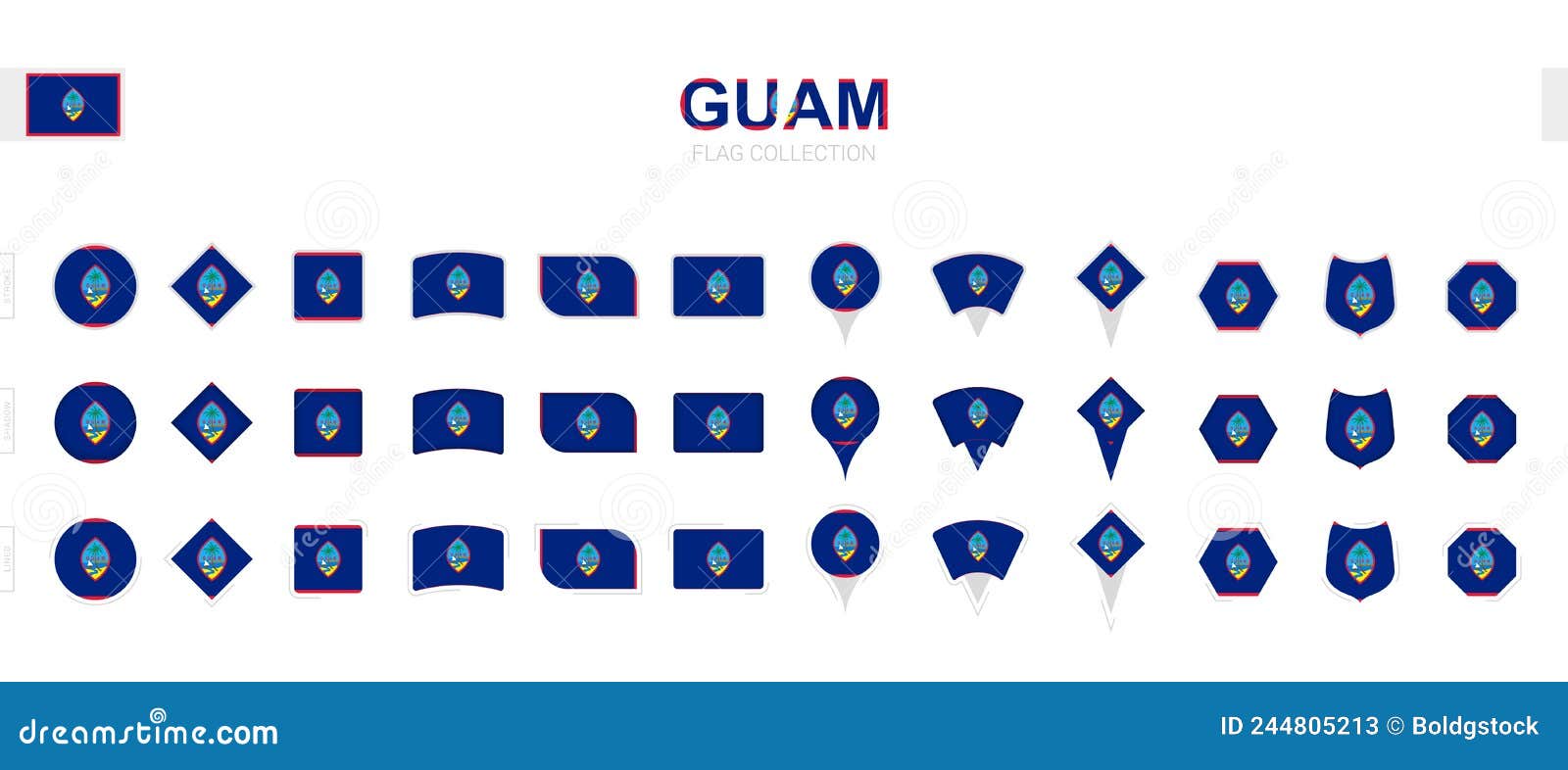 Large Collection of Guam Flags of Various Shapes and Effects Stock ...