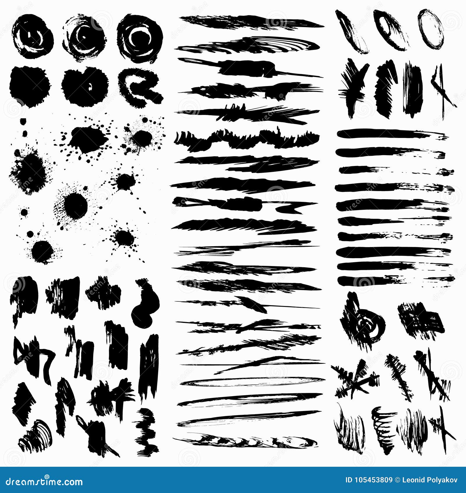 Large Collection of Ink Strokes Brush Lines Circle Frames Stock Vector ...