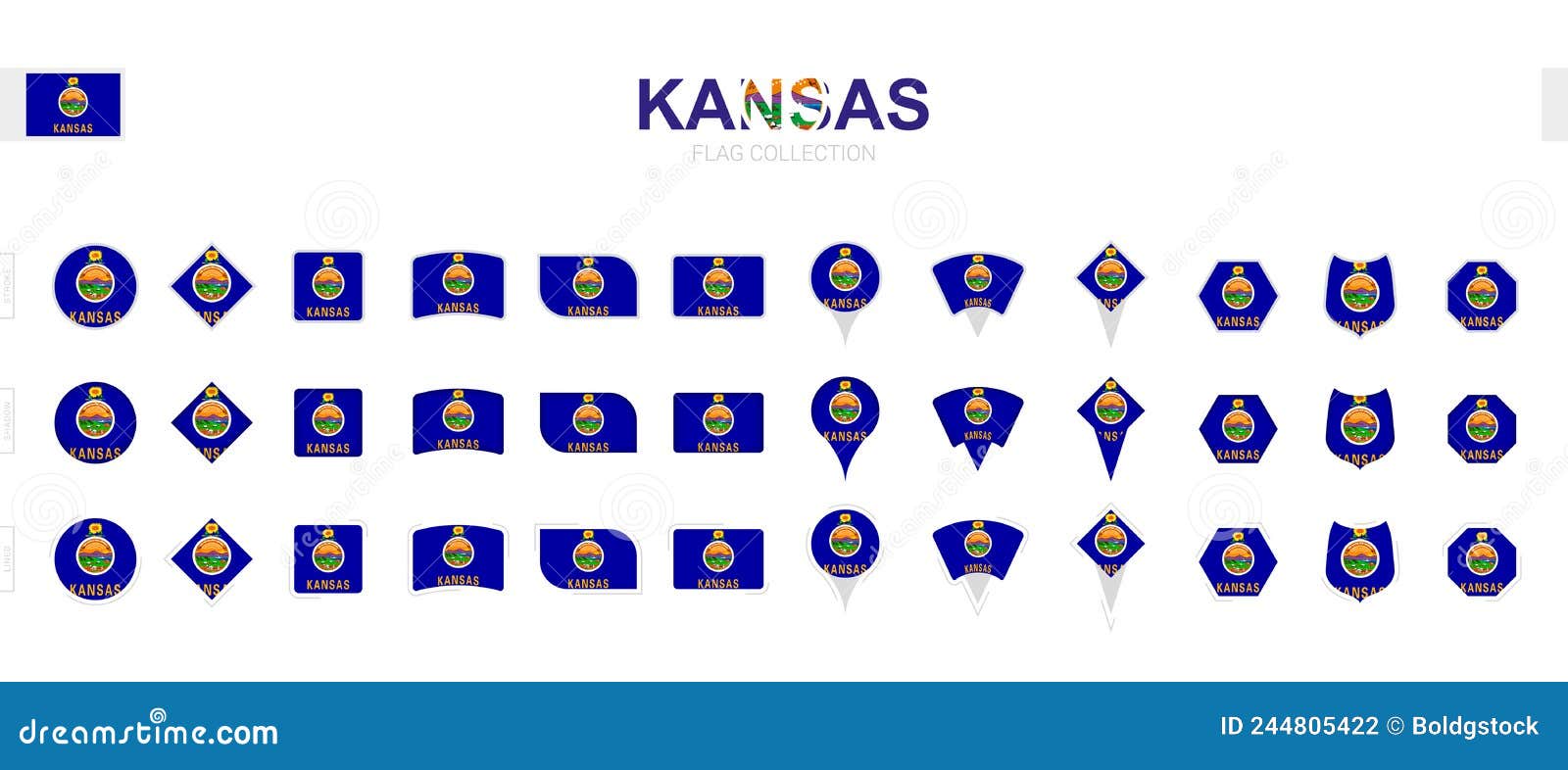 Large Collection of Kansas Flags of Various Shapes and Effects Stock ...