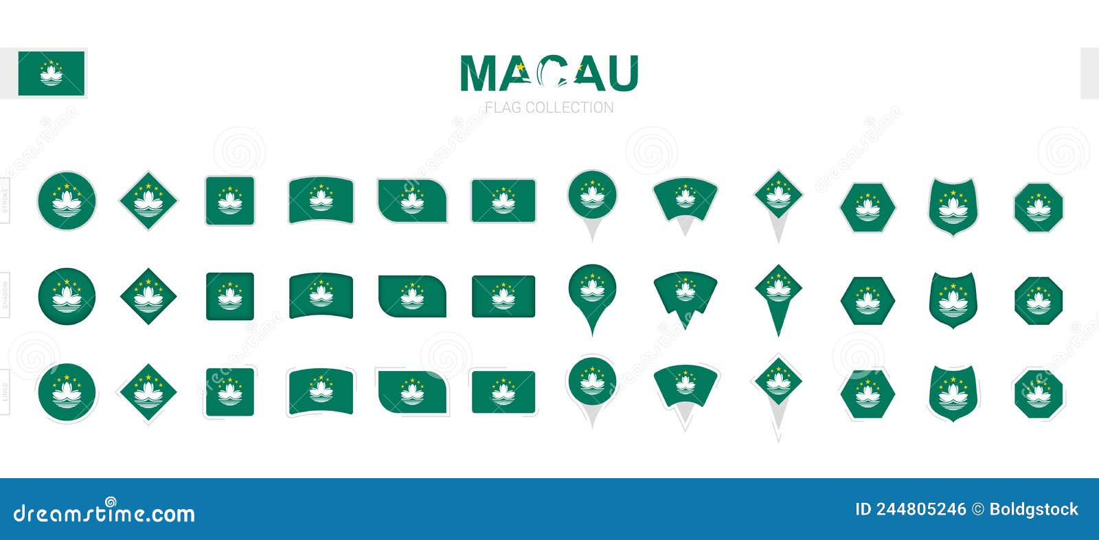 Large Collection of Macau Flags of Various Shapes and Effects Stock ...