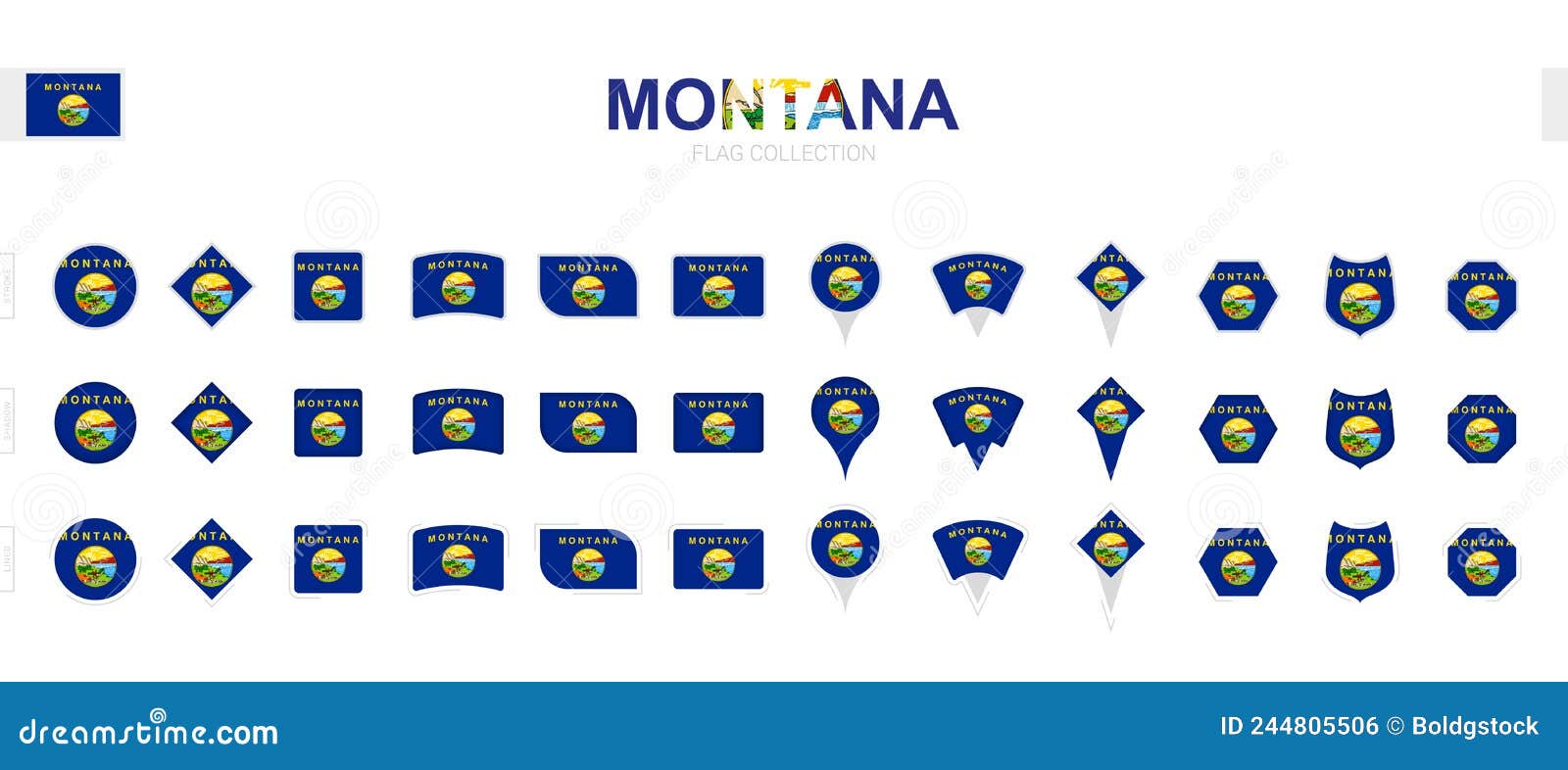 Large Collection of Montana Flags of Various Shapes and Effects Stock ...