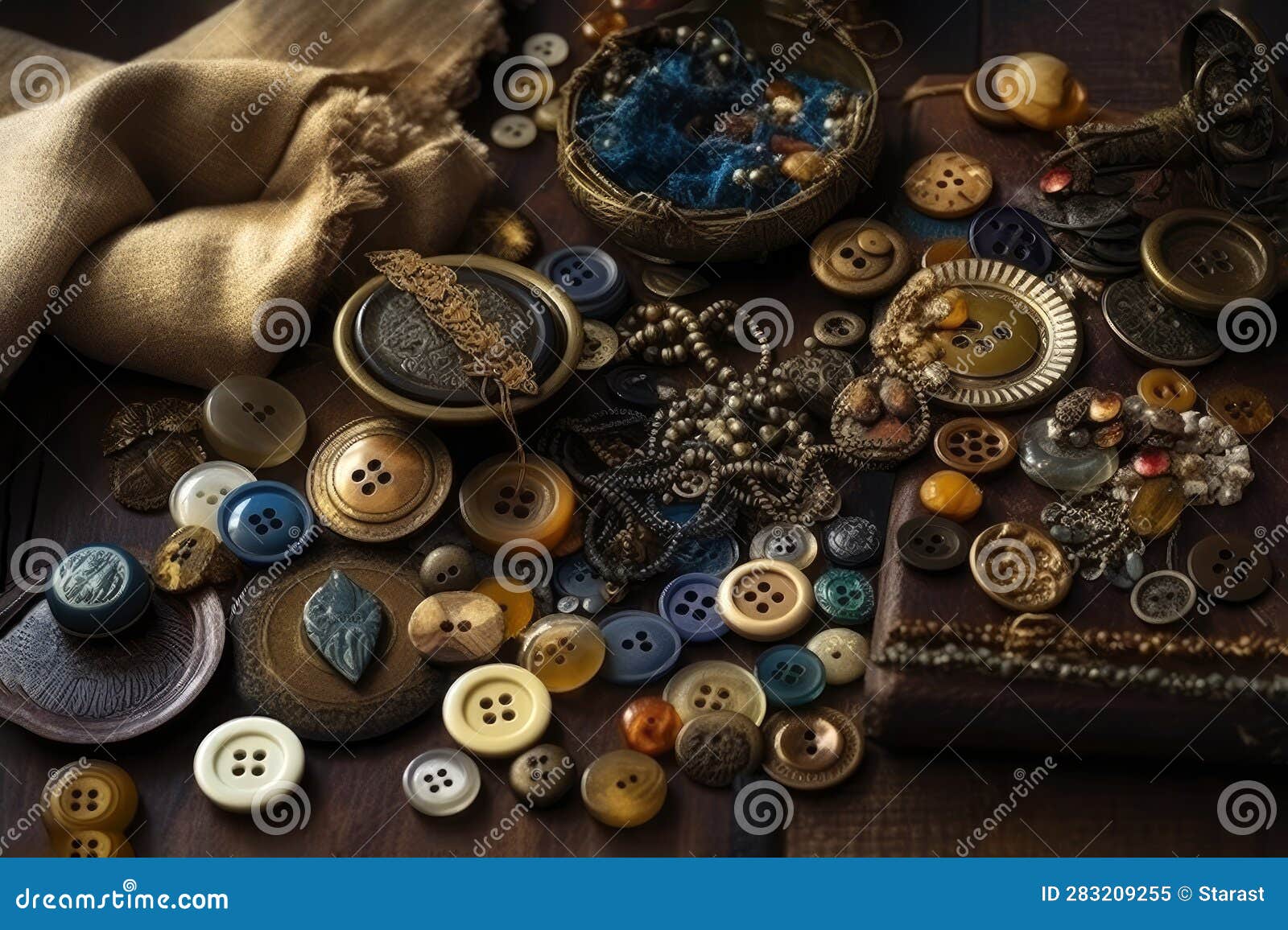 Large Collection of Old Vintage Sewing Buttons, AI Generated Stock ...