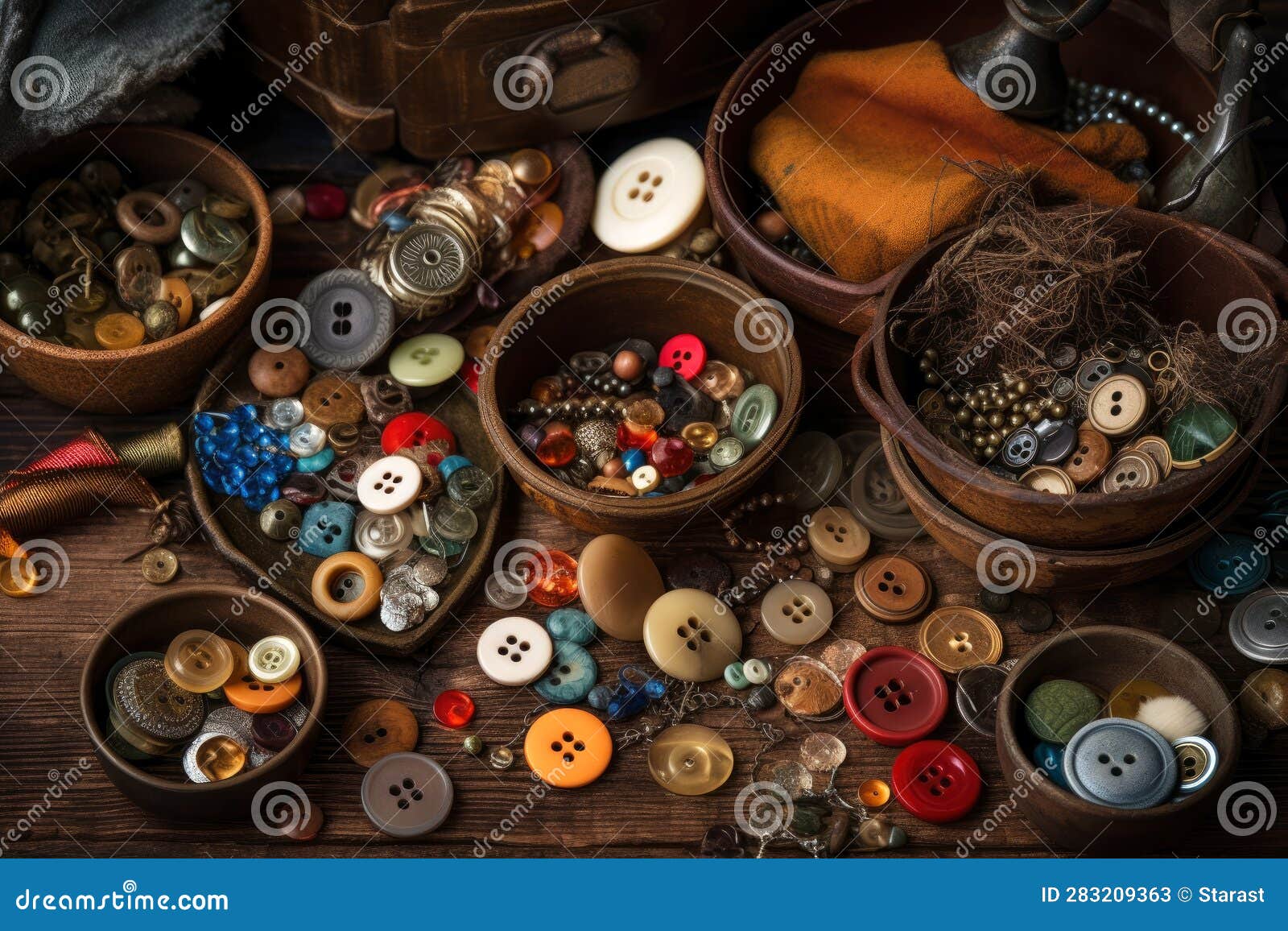 Large Collection of Old Vintage Sewing Buttons, AI Generated Stock ...