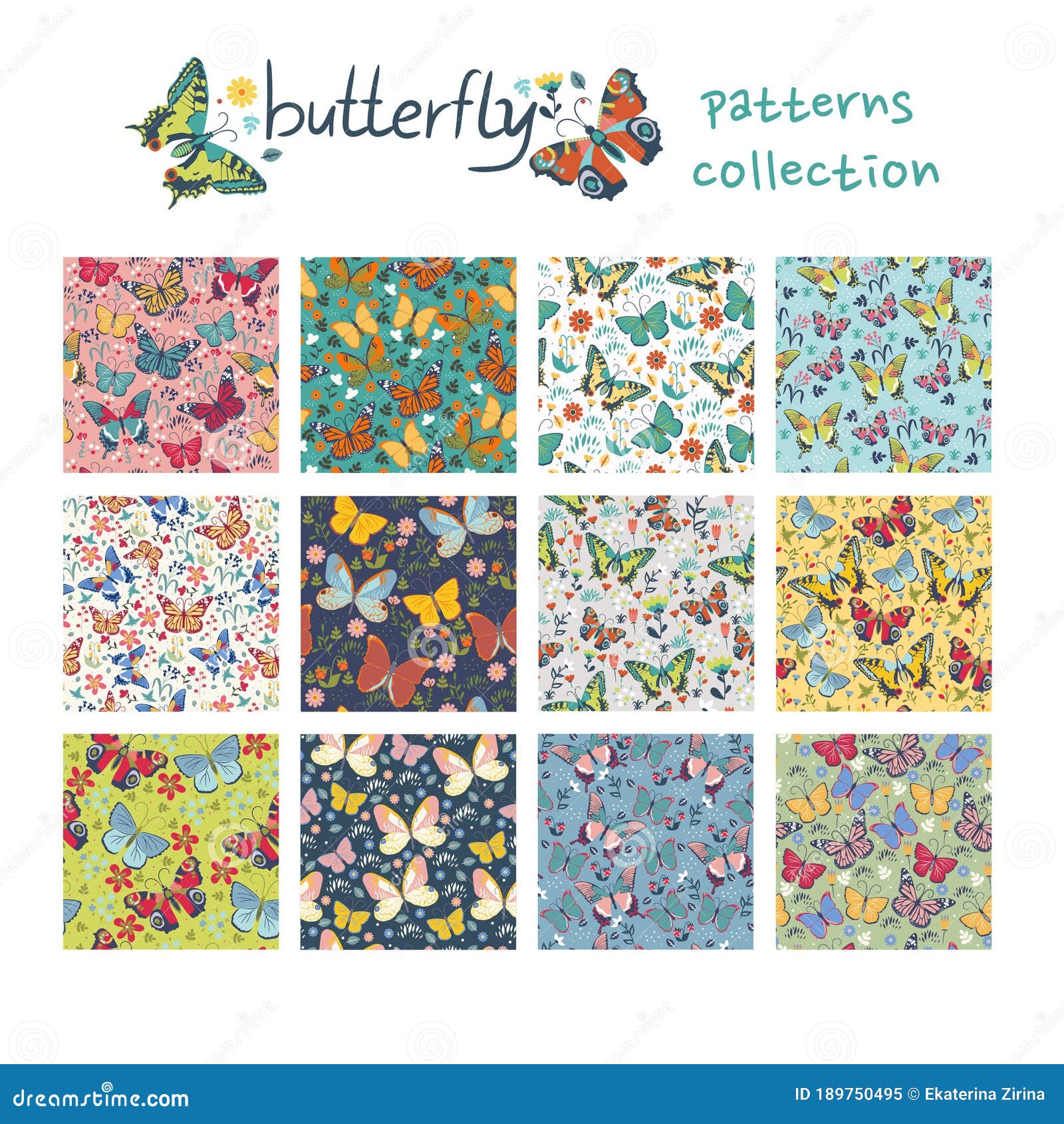 A Large Collection of Seamless Patterns with Butterflies. Vector ...