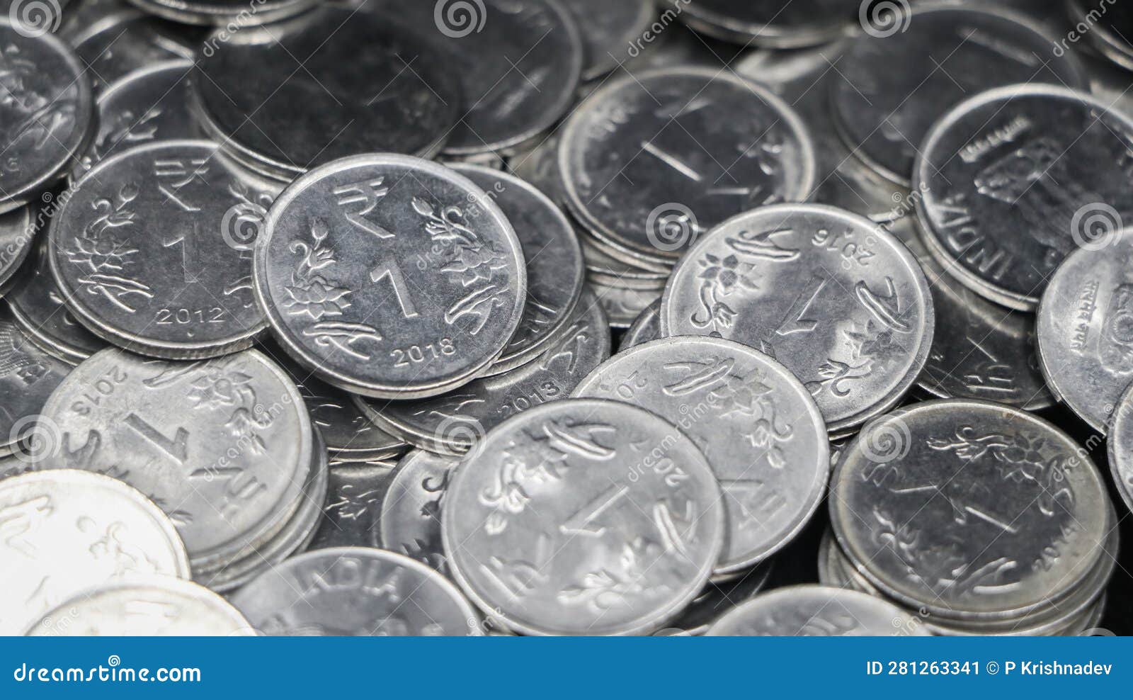 1 or One Rupee Silver Indian Coins Stock Image - Image of inflation ...