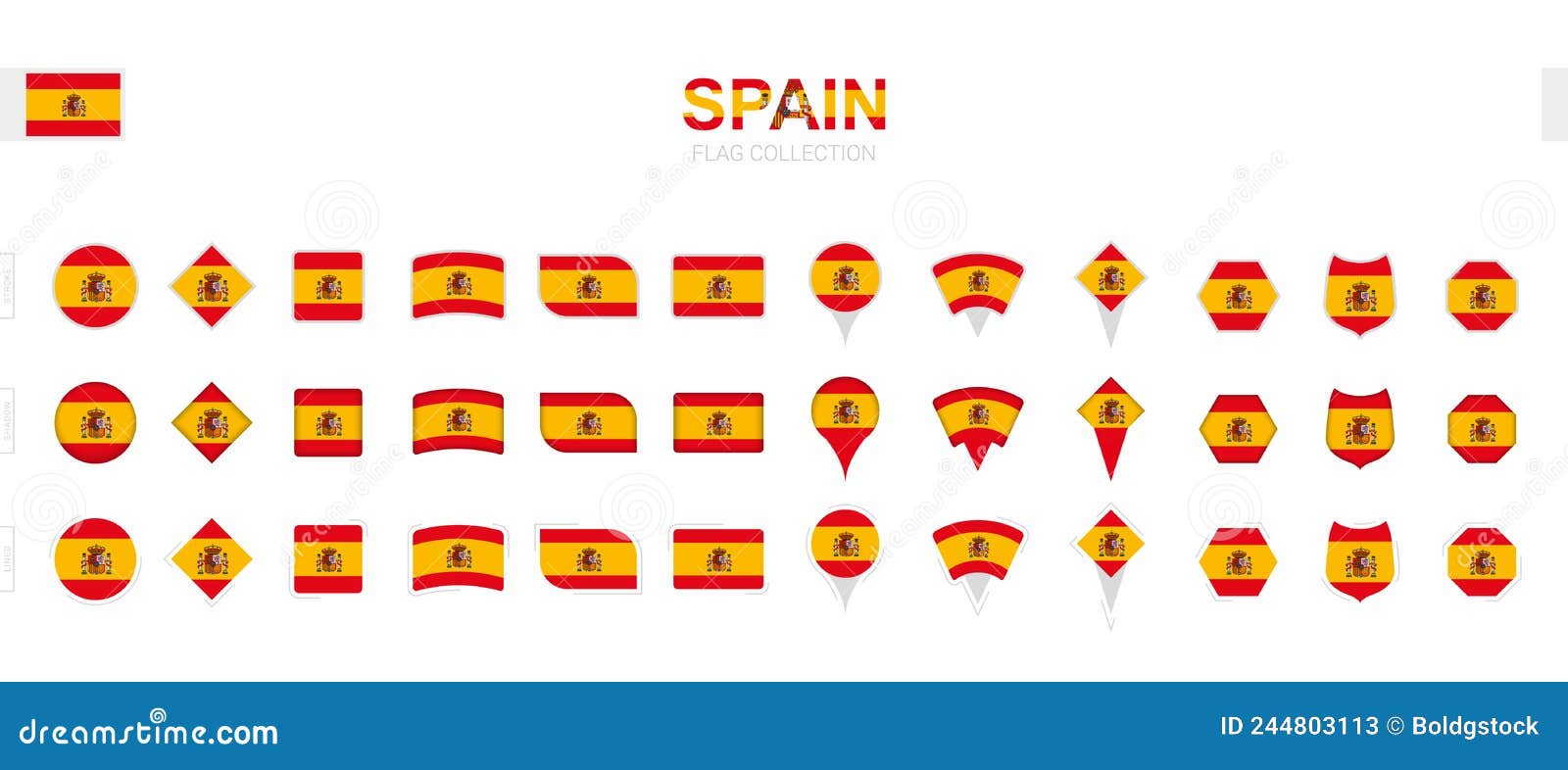 Large Collection of Spain Flags of Various Shapes and Effects Stock ...