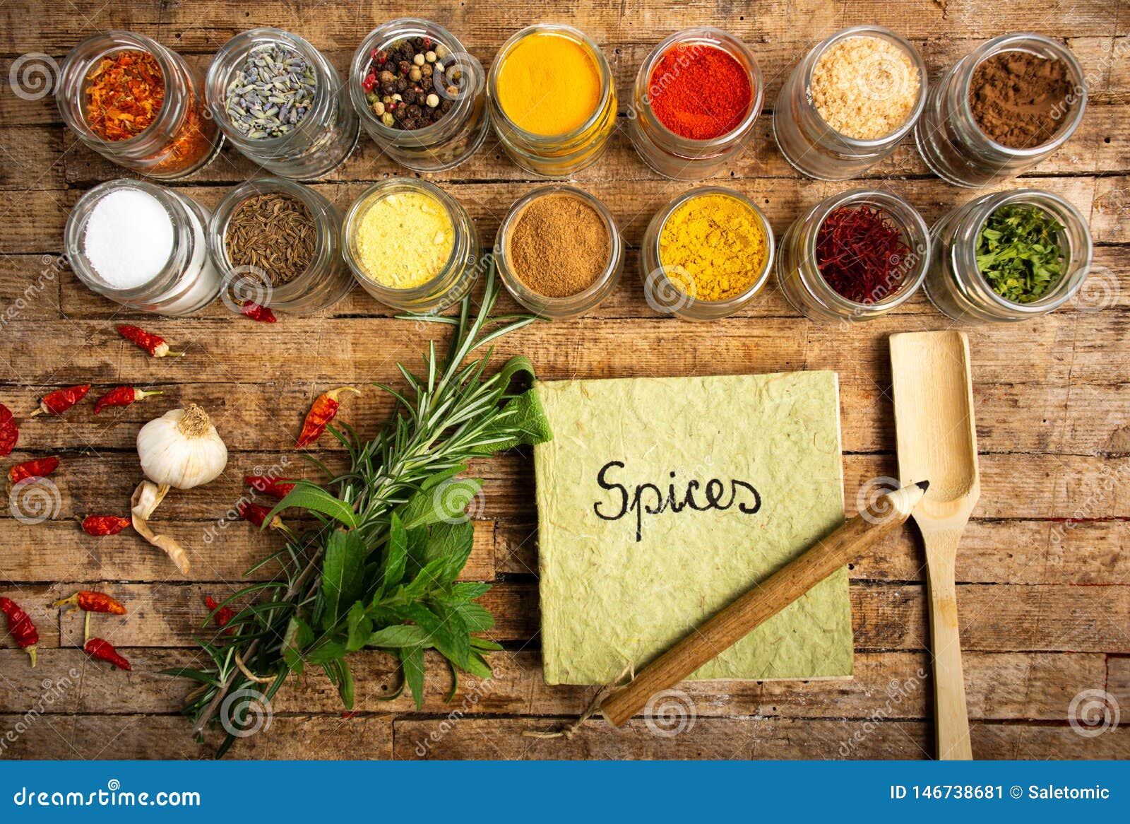 Large Collection of Spices on a Table Stock Image - Image of paprika ...