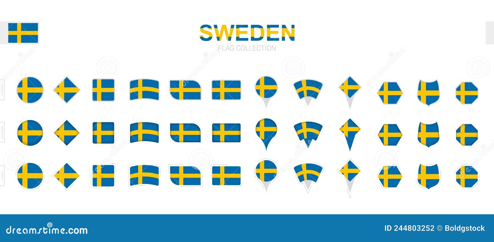 Large Collection of Sweden Flags of Various Shapes and Effects Stock ...