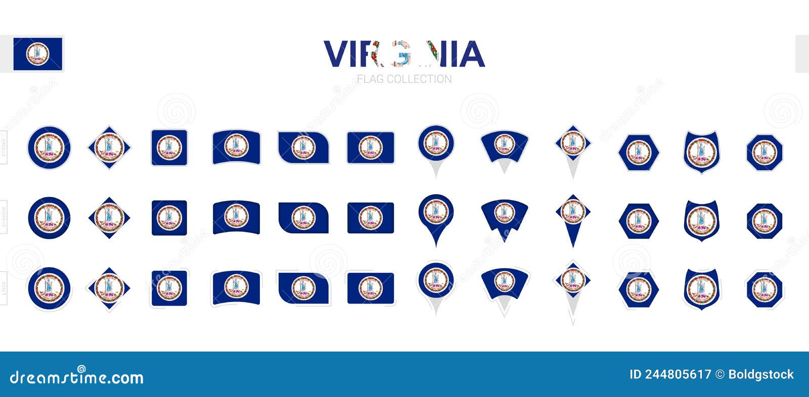 Large Collection of Virginia Flags of Various Shapes and Effects Stock ...