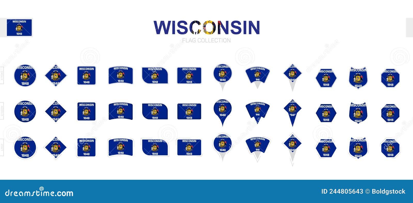 Large Collection of Wisconsin Flags of Various Shapes and Effects Stock ...